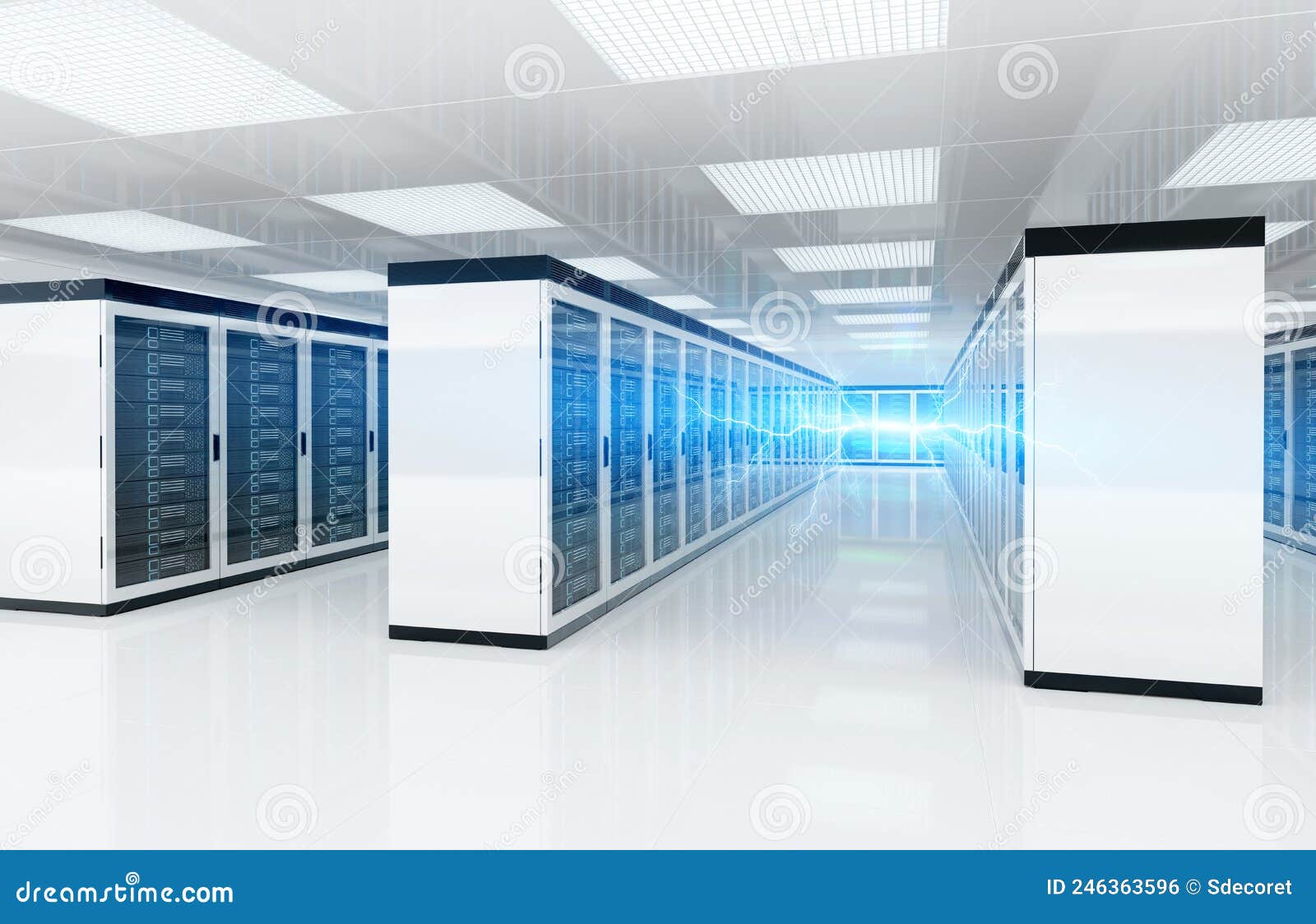 Electricity Lightning in Servers Data Center Room Storage Systems 3D ...