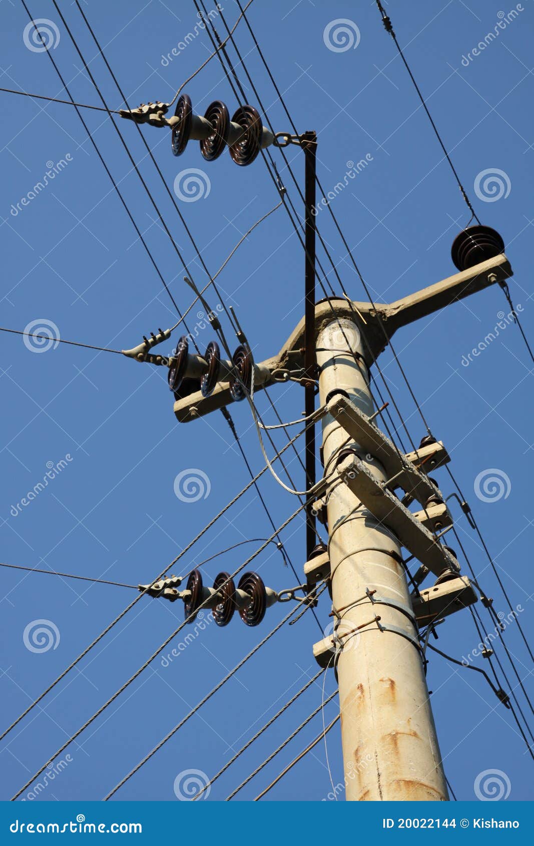 Electricity Mast And Transmission Towers On The Background On A Blue ...