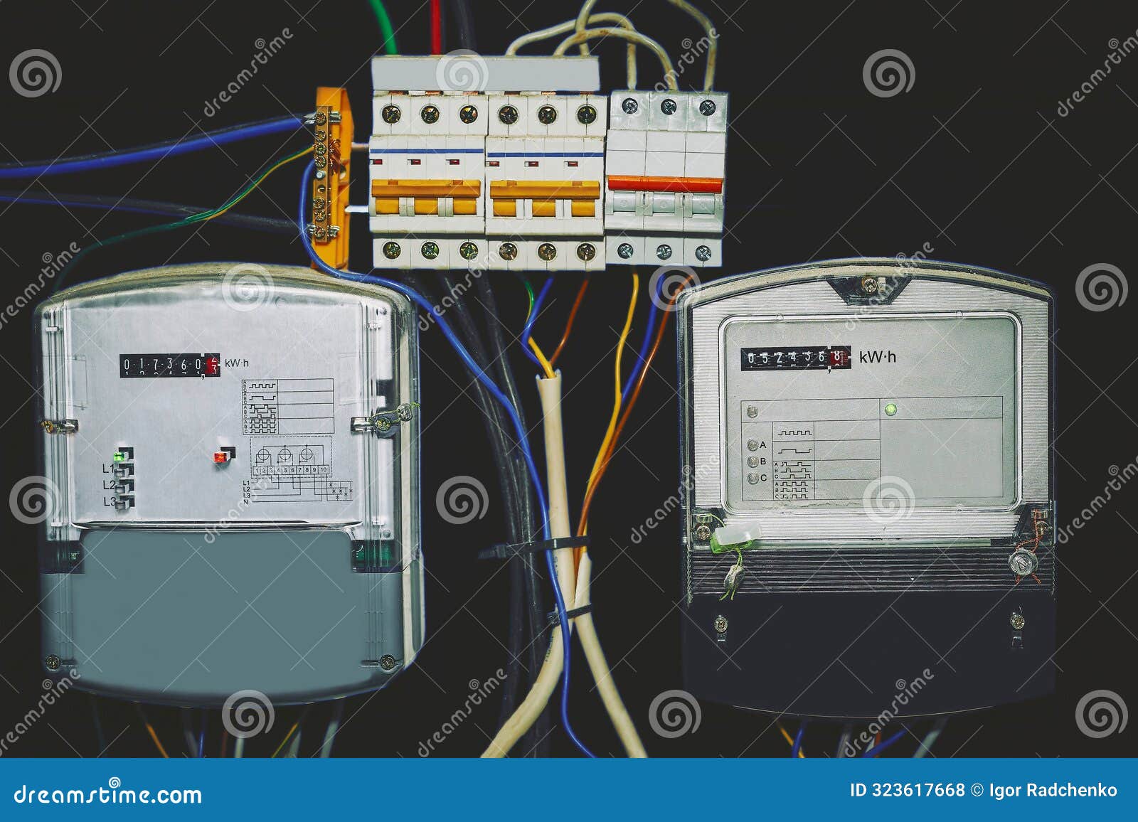 Electricity Meter. Junction Box with Connection of Electrical Wires ...