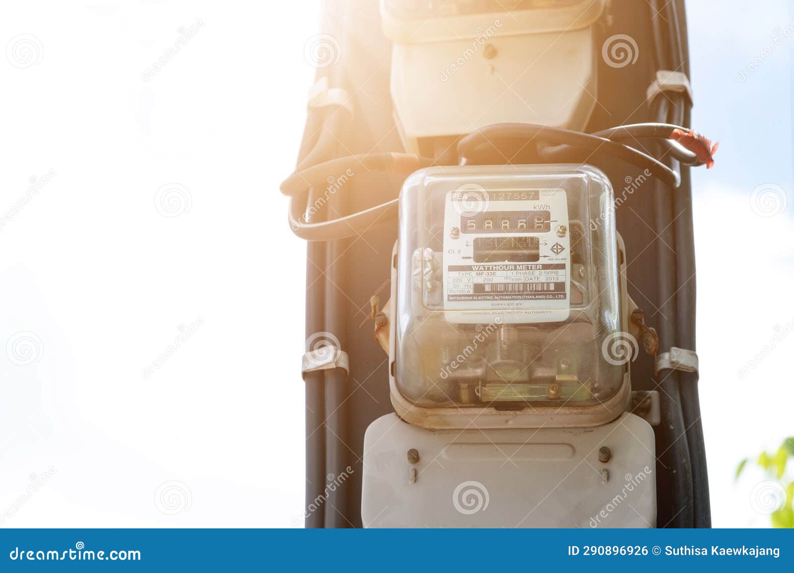 Electricity Meter on a Light Pole. Energy and Economic Concepts Stock ...