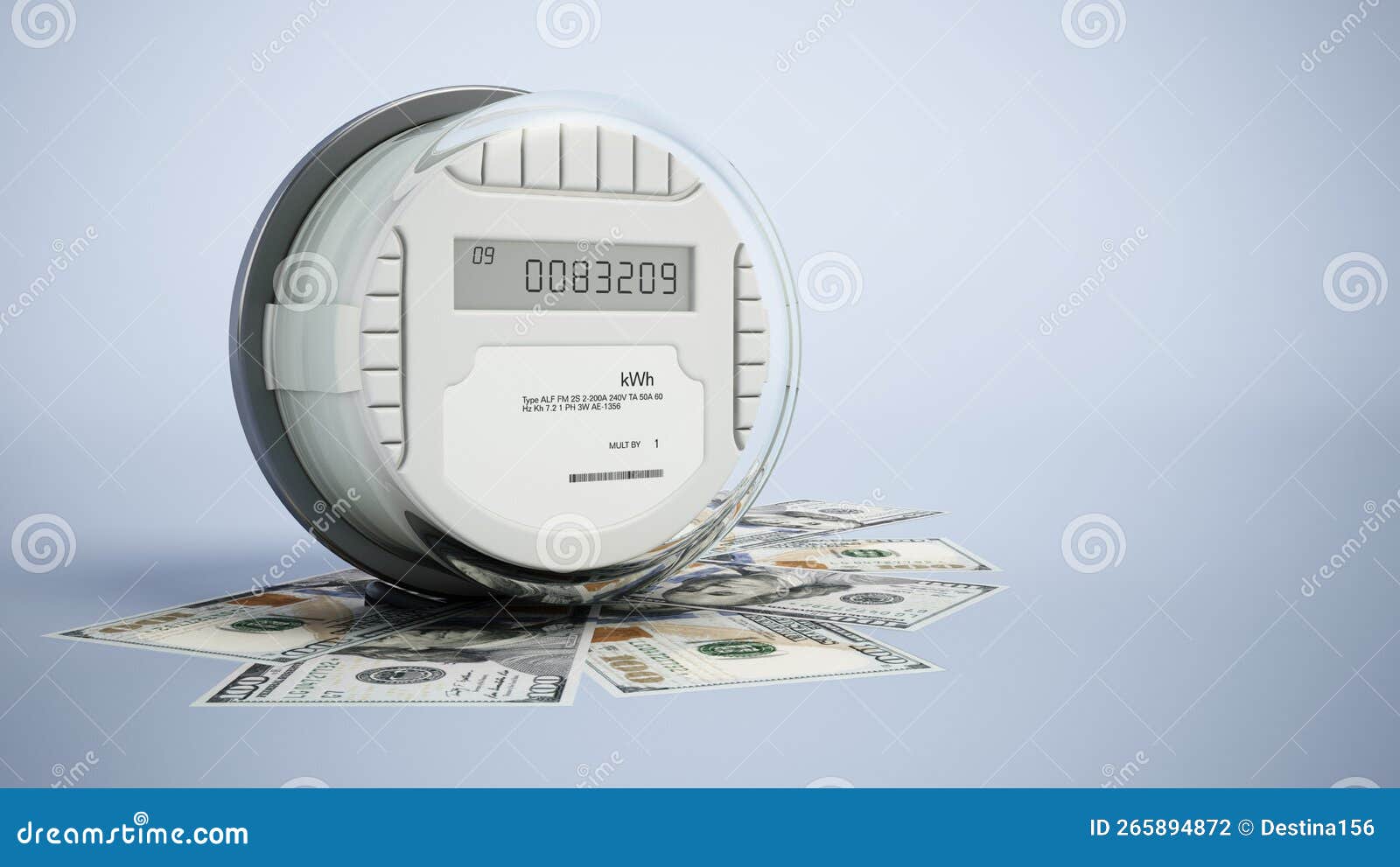 Electricity Meter Standing on Dollar Bills. 3D Illustration Stock ...