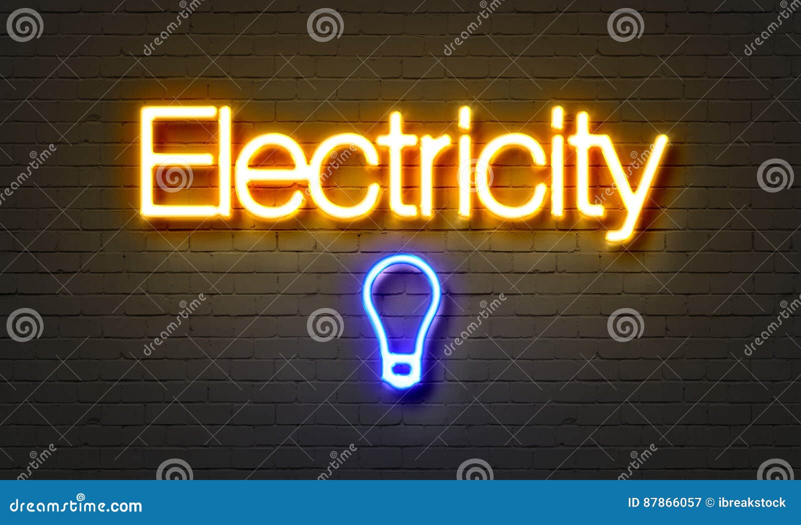 Electricity Neon Sign on Brick Wall Background. Stock Image - Image of ...