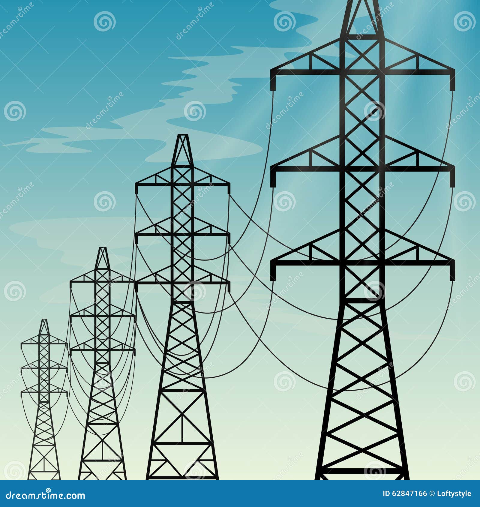 Overhead Power Line. Flat Vector Illustration Isolated On White ...