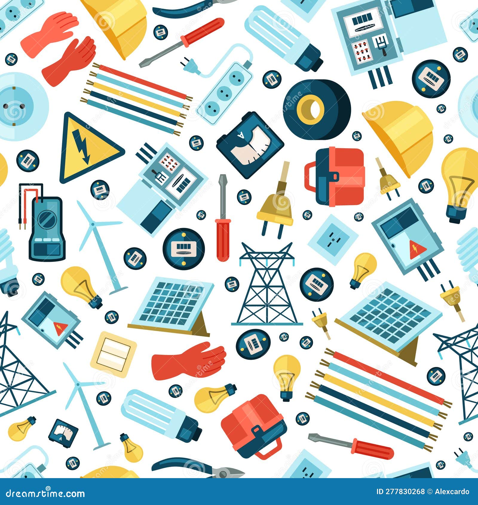 Electricity Pattern. Battery Bulbs High Voltage Cords Vector Seamless ...