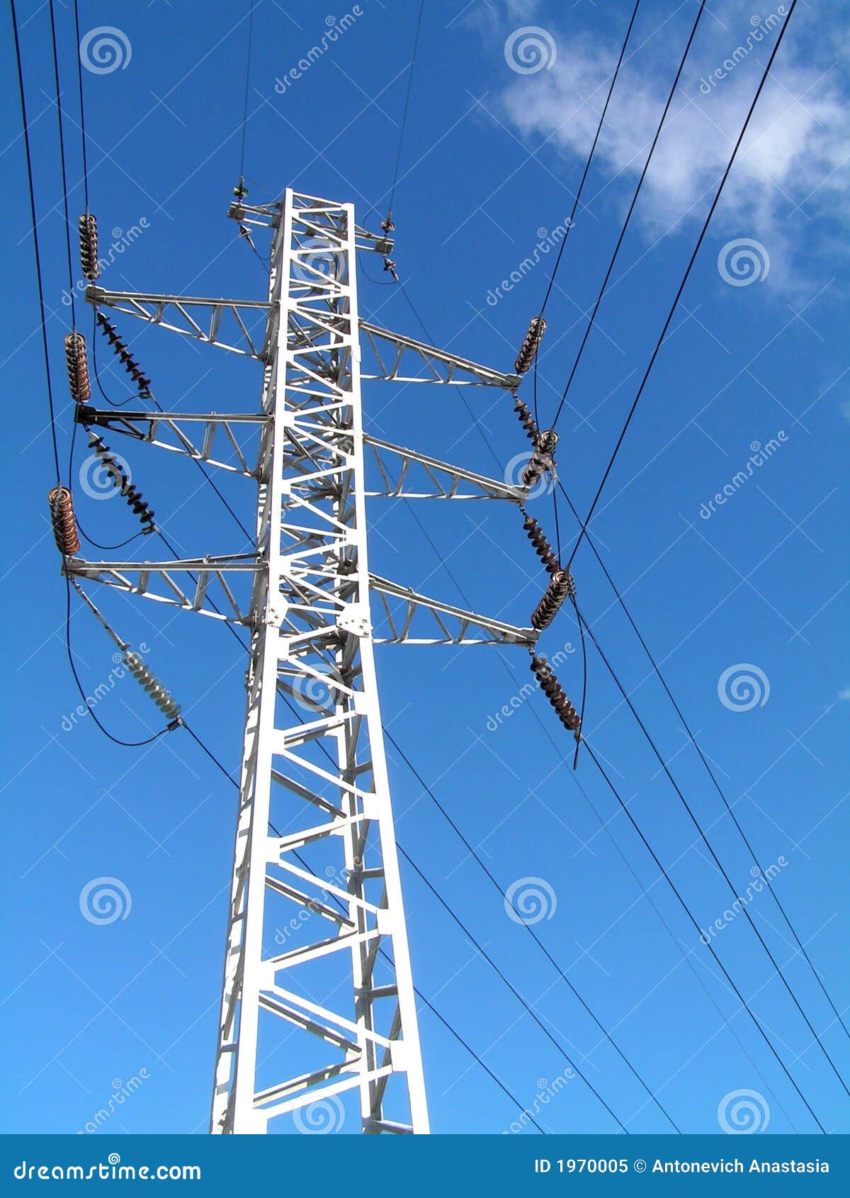 Electricity Pilon and Cabling at Blue Sky 2 Stock Image - Image of ...