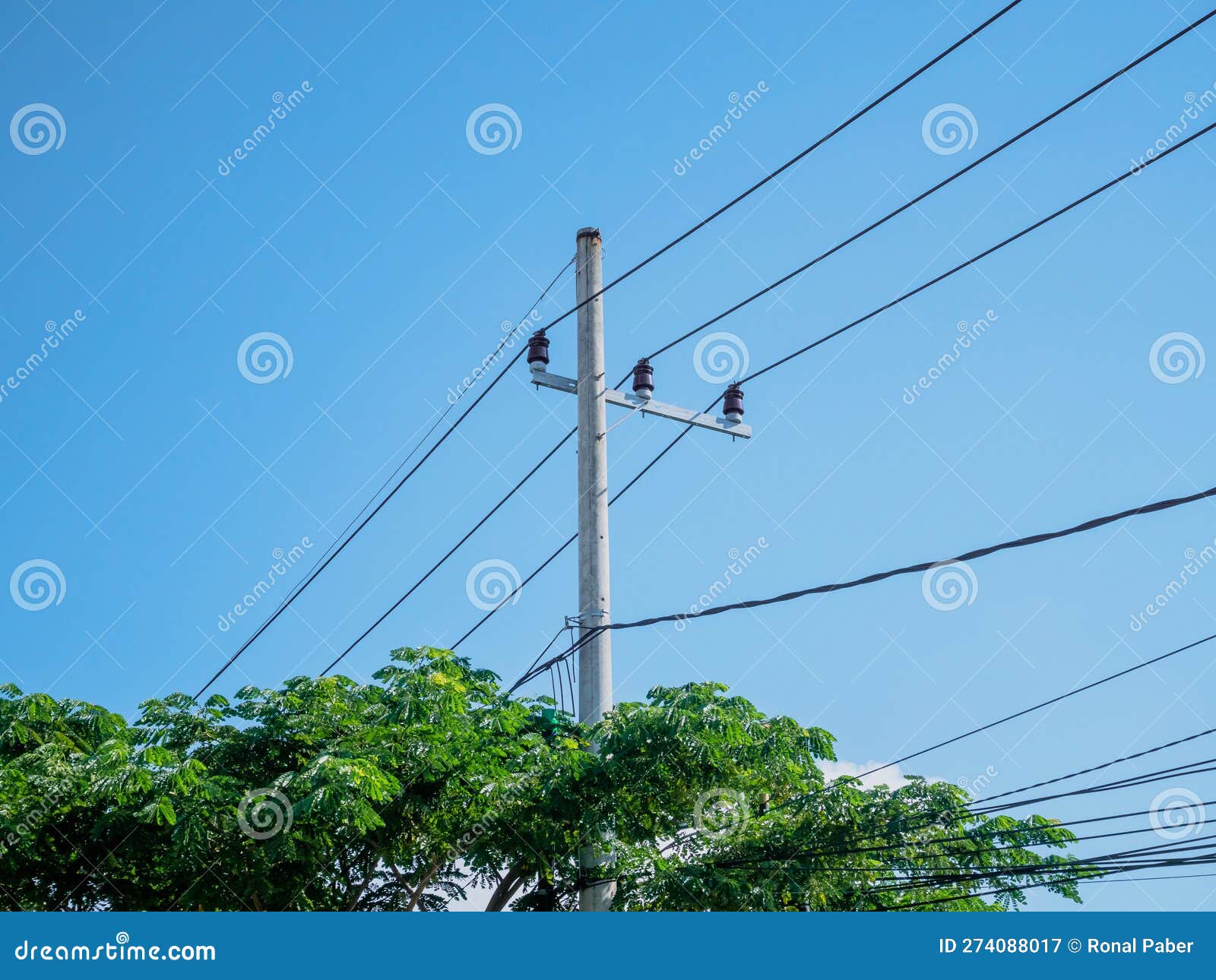 Electricity Pole with Dangling Wires Stock Image - Image of cable ...