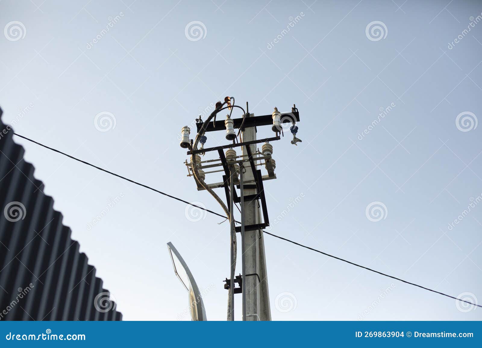 Electricity Pole. Electrical Wire Stock Photo - Image of blue, black ...