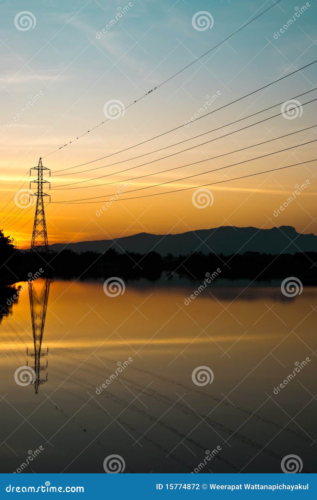 An Electricity Pole in Sunset Stock Photo - Image of cloud, orange ...