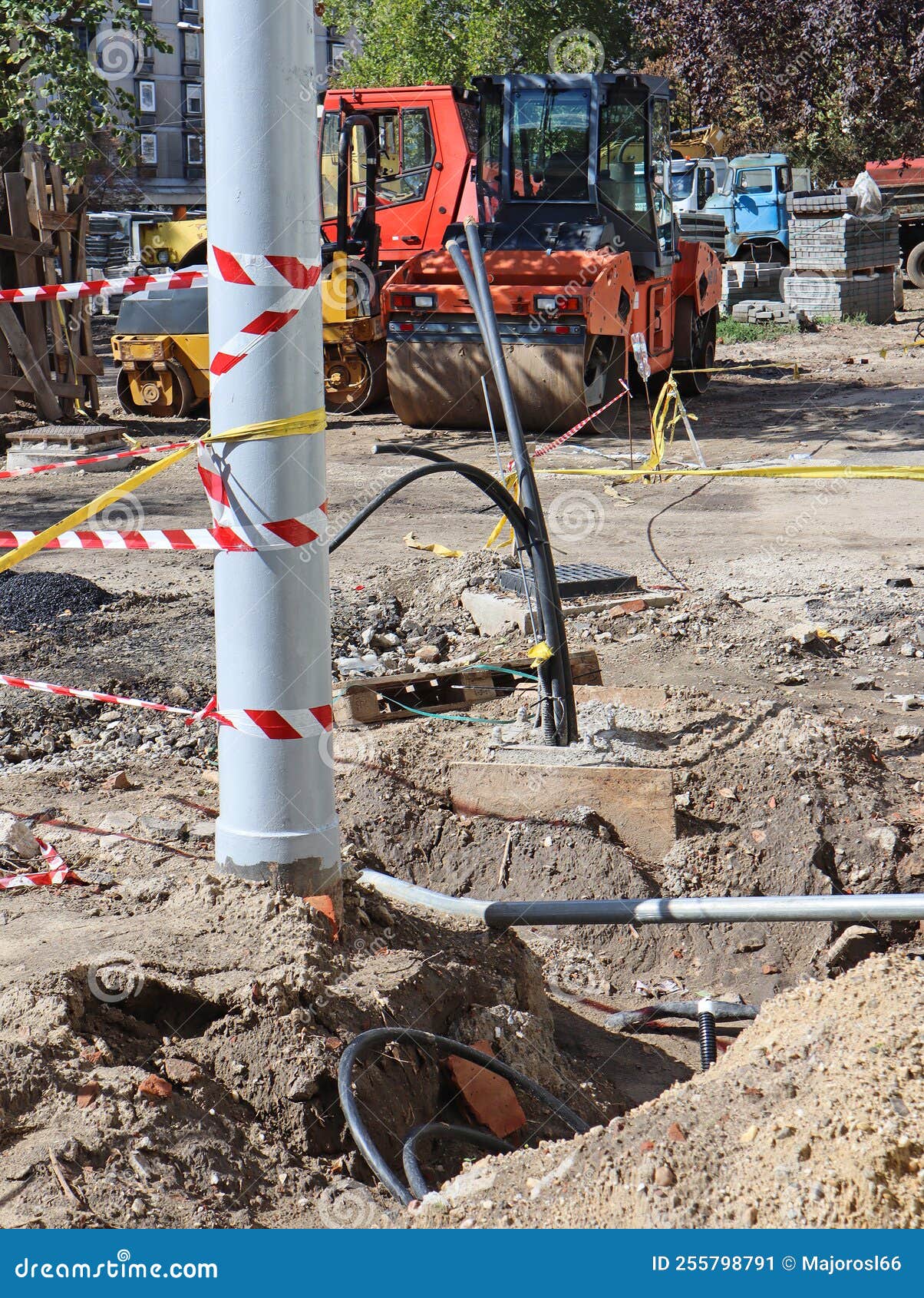 Electricity Pole Under Construction on the Street Editorial Photo ...