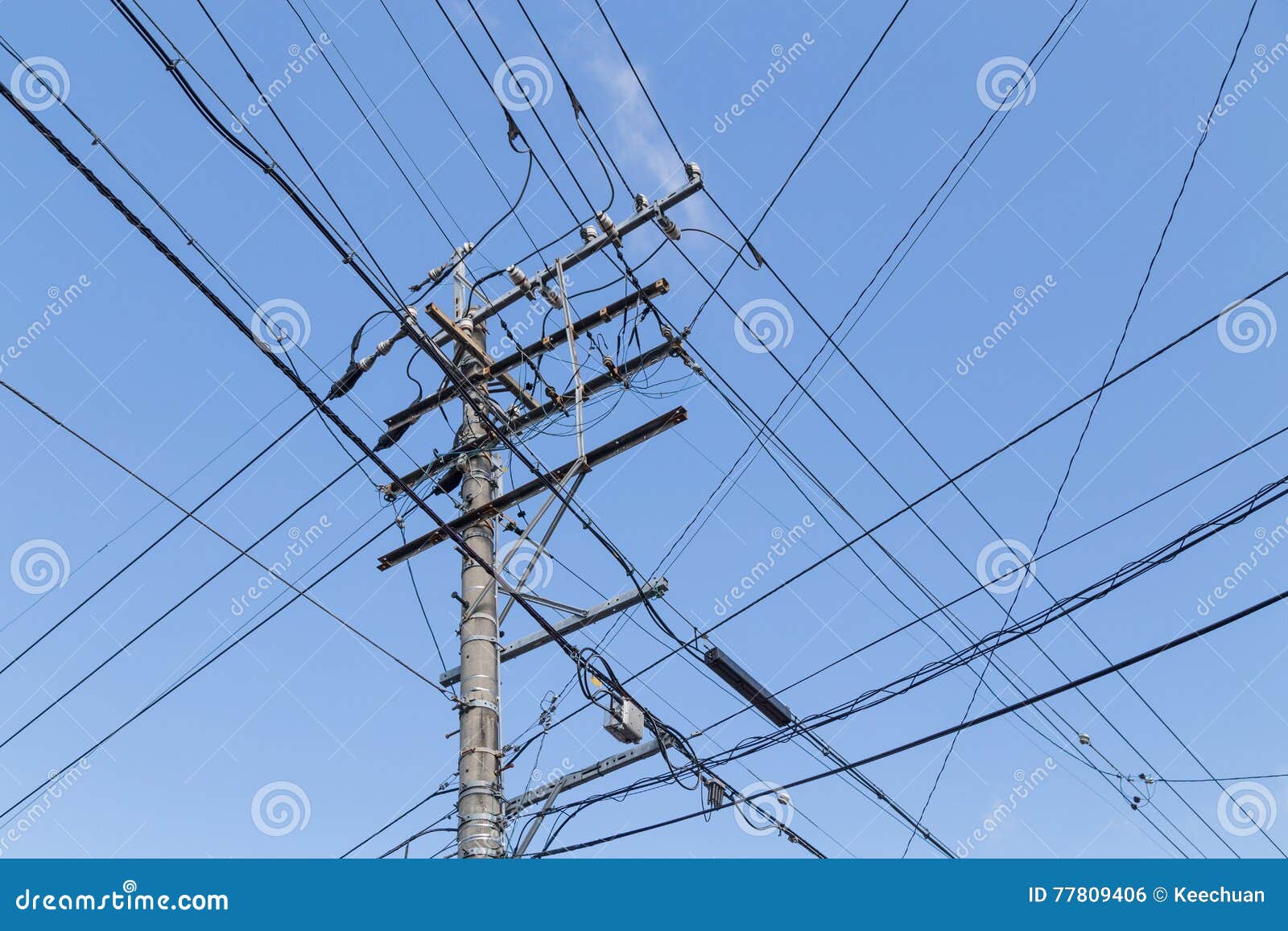 Electricity Pole with Wires Grid with Blue Sky Stock Photo - Image of ...