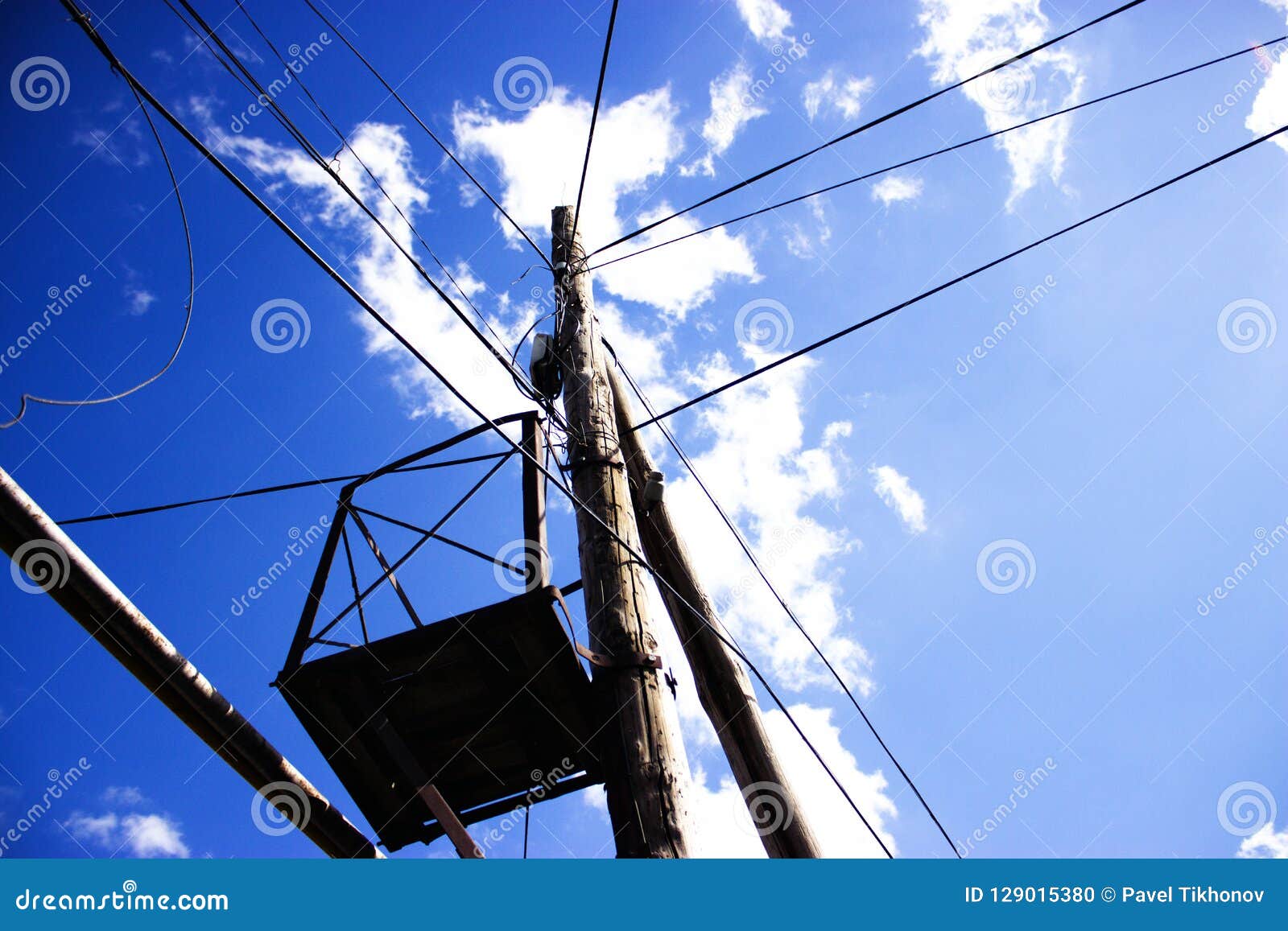 Electricity Poles and Power Cable with Blue Sky Stock Photo - Image of ...