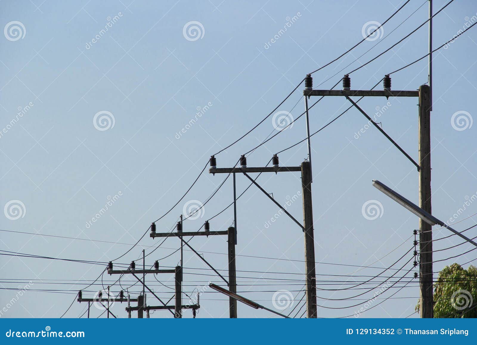 Electricity Poles with Power Line Cables Stock Photo - Image of ...