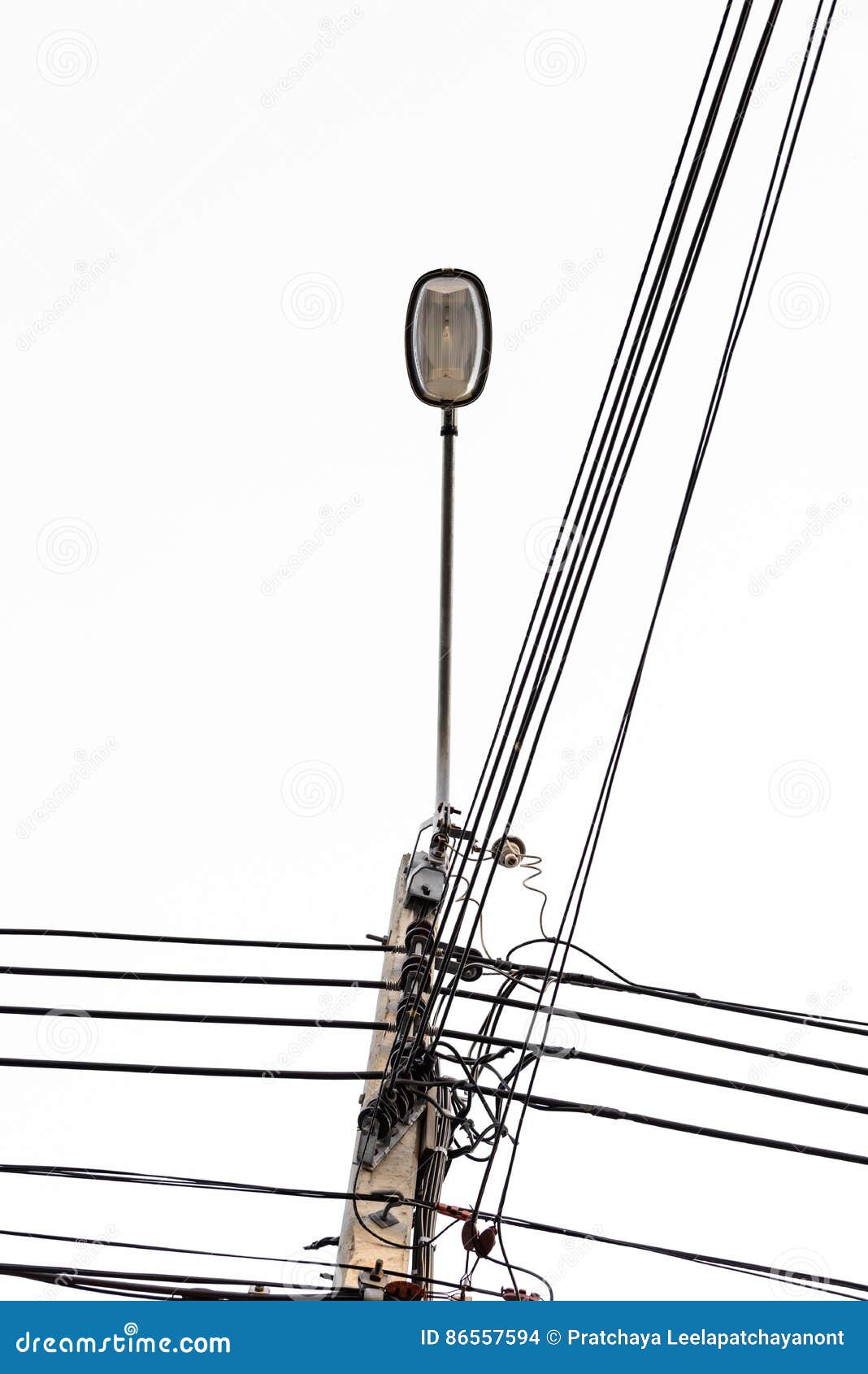 Electricity Pos, Cable Line with Street Lamp Stock Photo - Image of ...