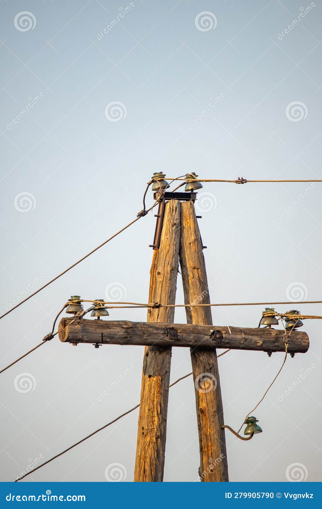 Electricity Post with Blue Sky Background, Power Transmission and ...