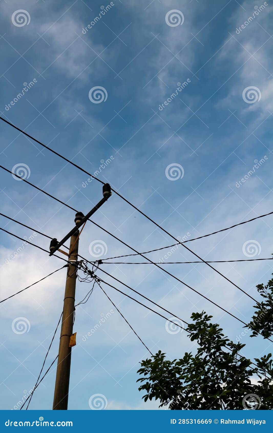Electricity Post with Blue Sky and White Clouds Background Stock Image ...