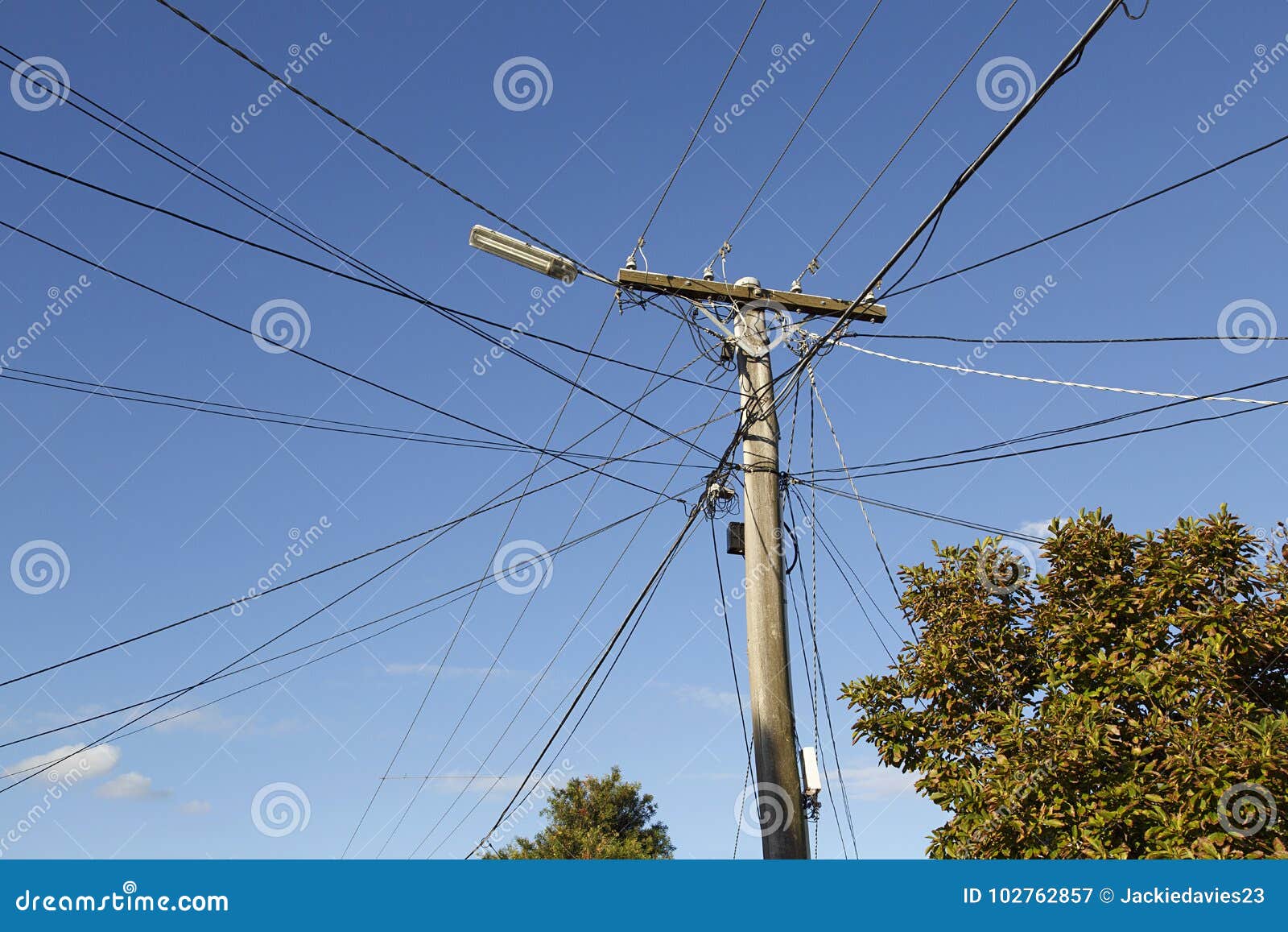 Electricity Post with Cable Lines Attached Stock Image - Image of lines ...