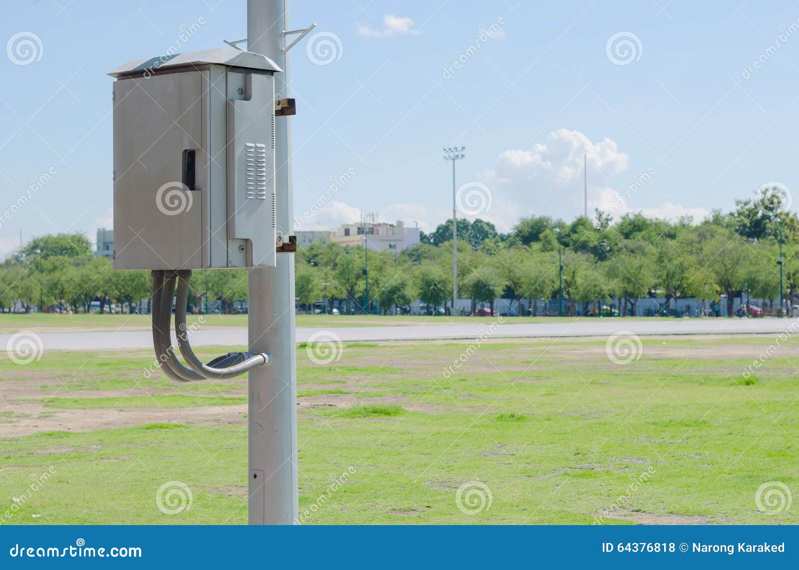 Electricity Post and Control Box in the Park. Stock Photo - Image of ...