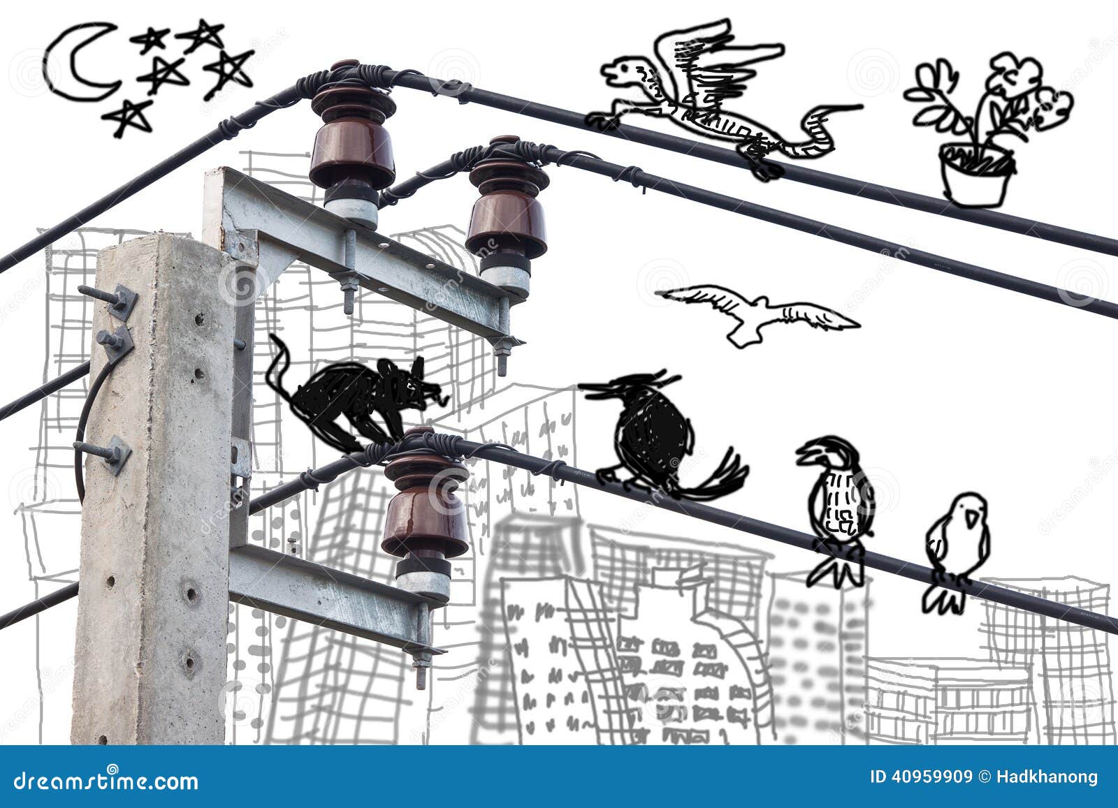 Electricity Post with Doodle Drawing Stock Illustration - Illustration ...