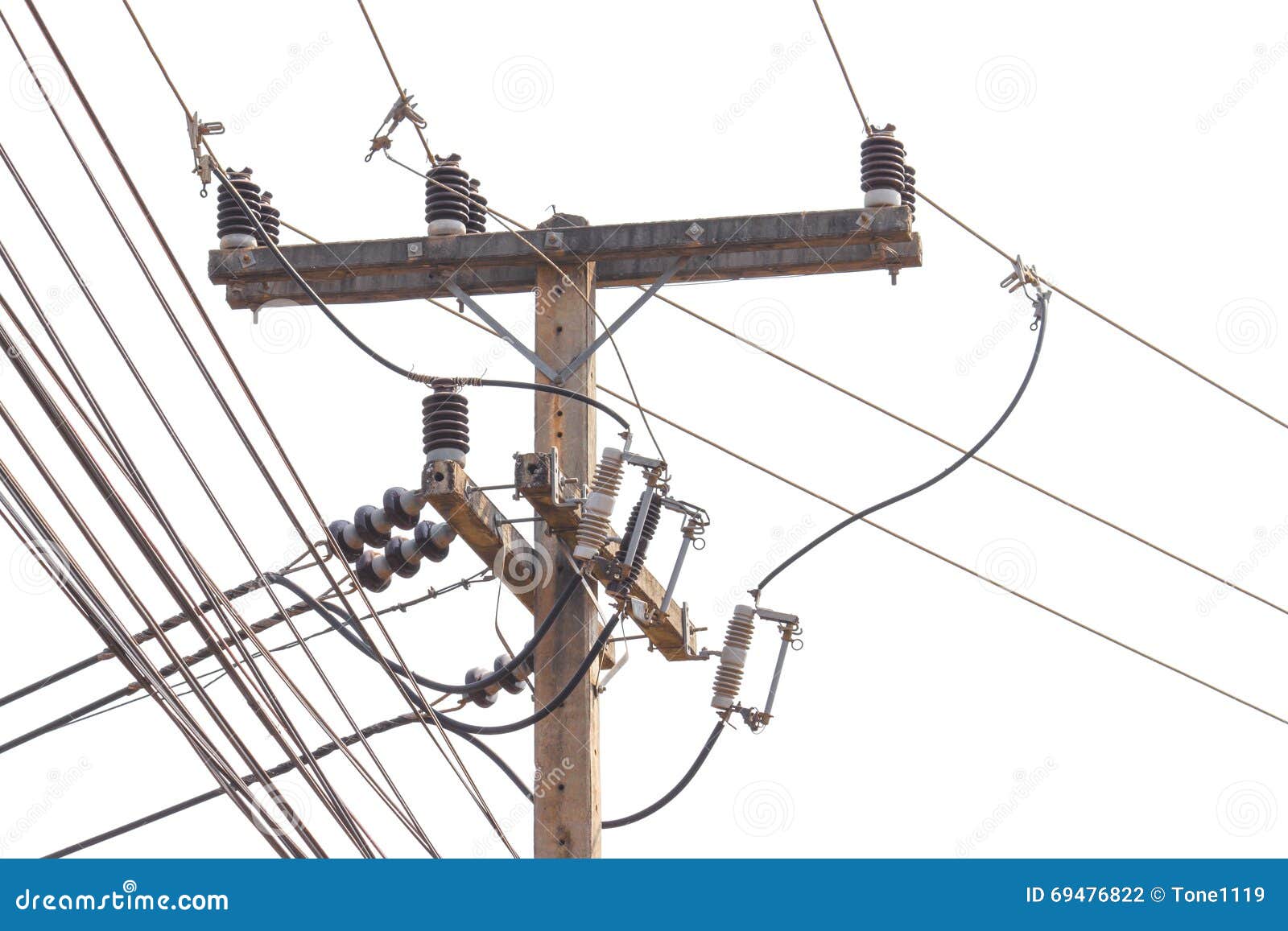 Electricity Post. High Voltage. High Voltage Cable Lines. Stock Photo ...