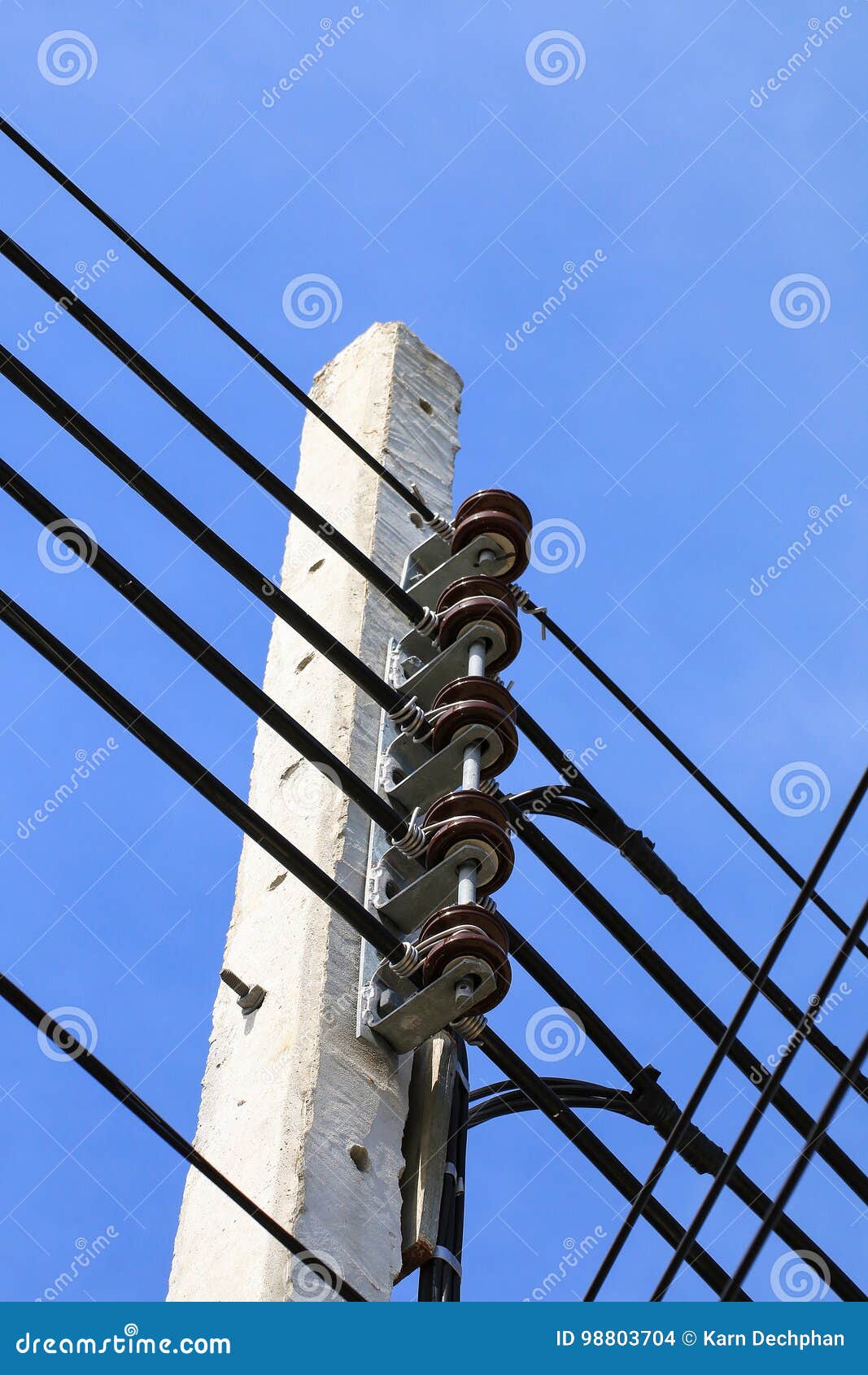 Electricity Post with Line Cable Stock Photo - Image of outdoor ...
