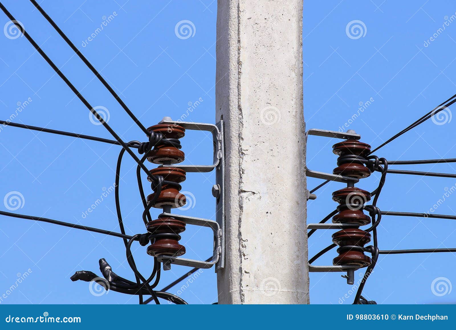 Electricity Post with Line Cable Stock Photo - Image of background ...