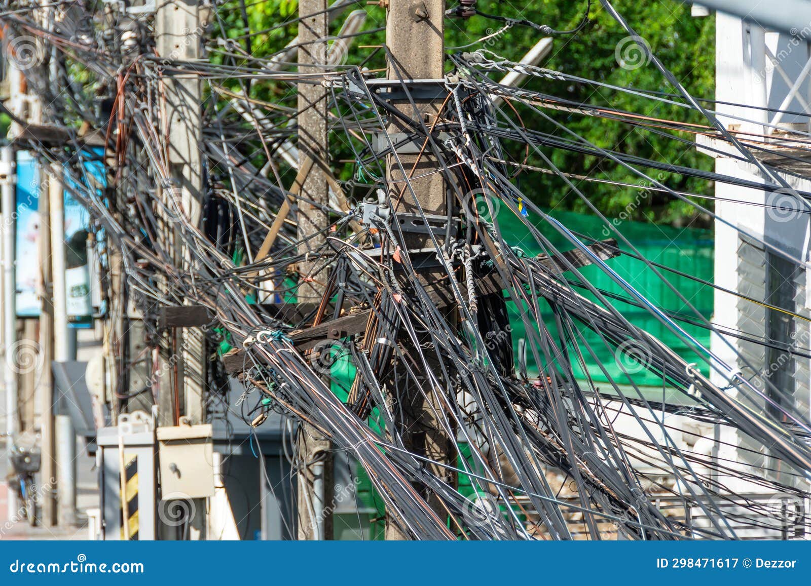 Electricity Post with Many Wires and Cables in Wound Various Wires ...
