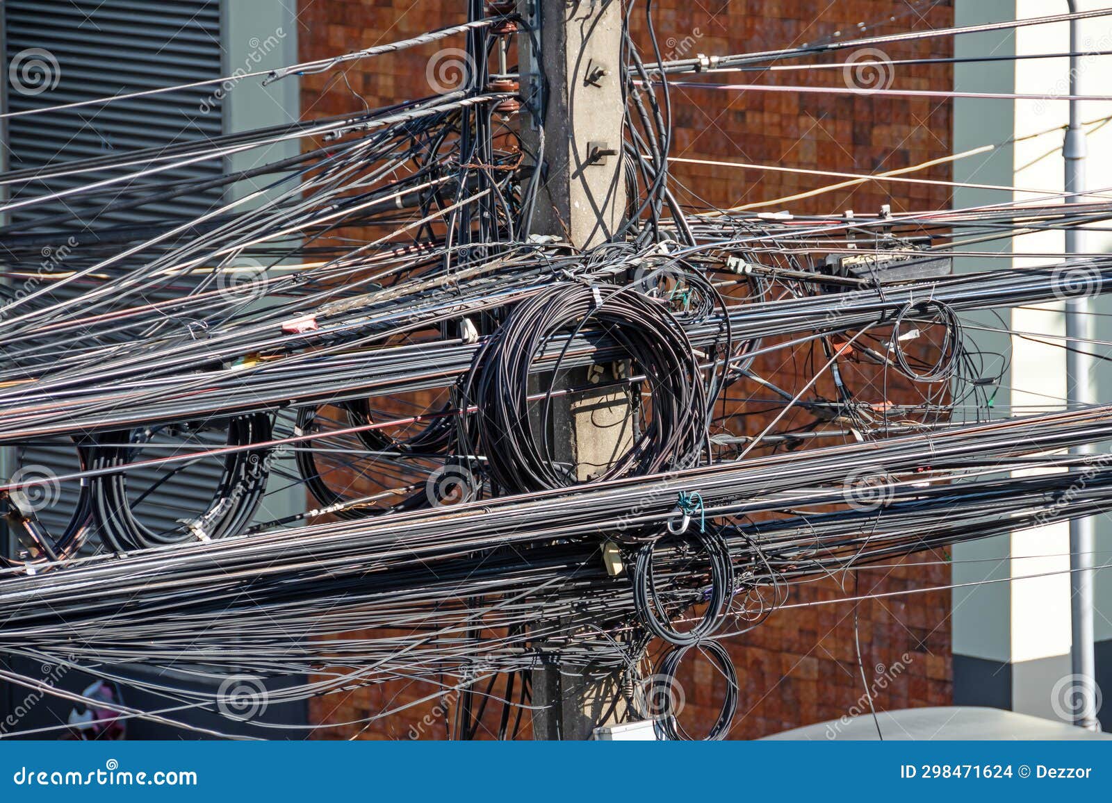 Electricity Post with Many Wires and Cables in Wound Various Wires ...