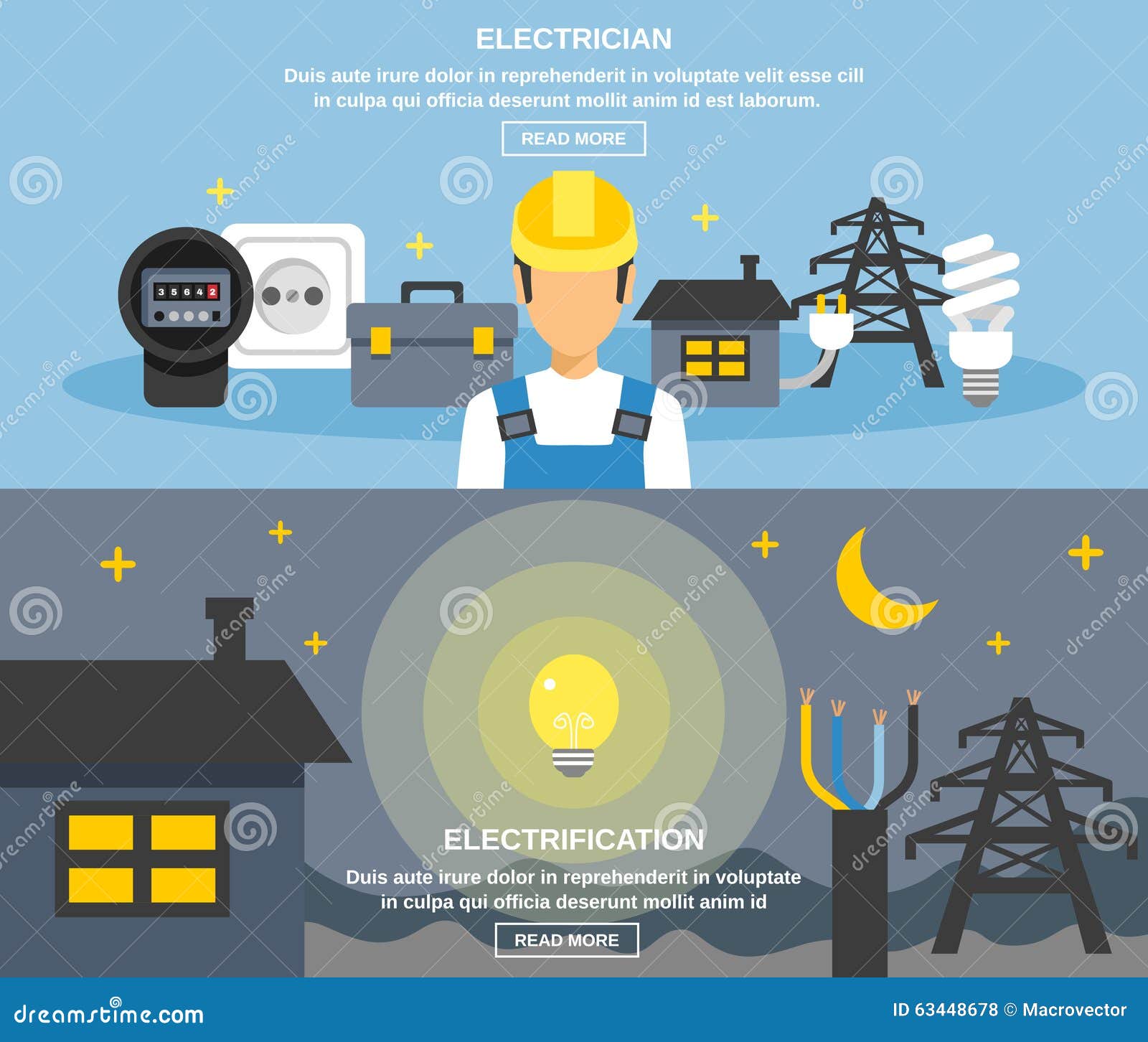 Electricity and Power Banners Set Stock Vector - Illustration of high ...
