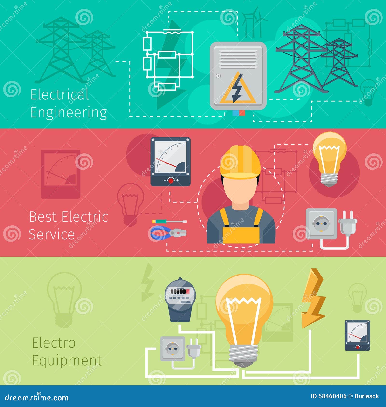 Electricity and Power Industry Horizontal Banners Stock Vector ...