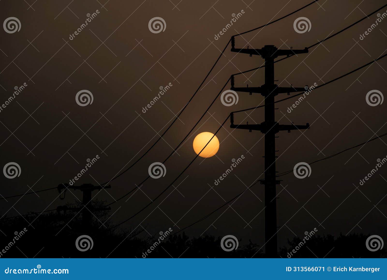 Sunset and Electricity Power Line Stock Image - Image of high ...