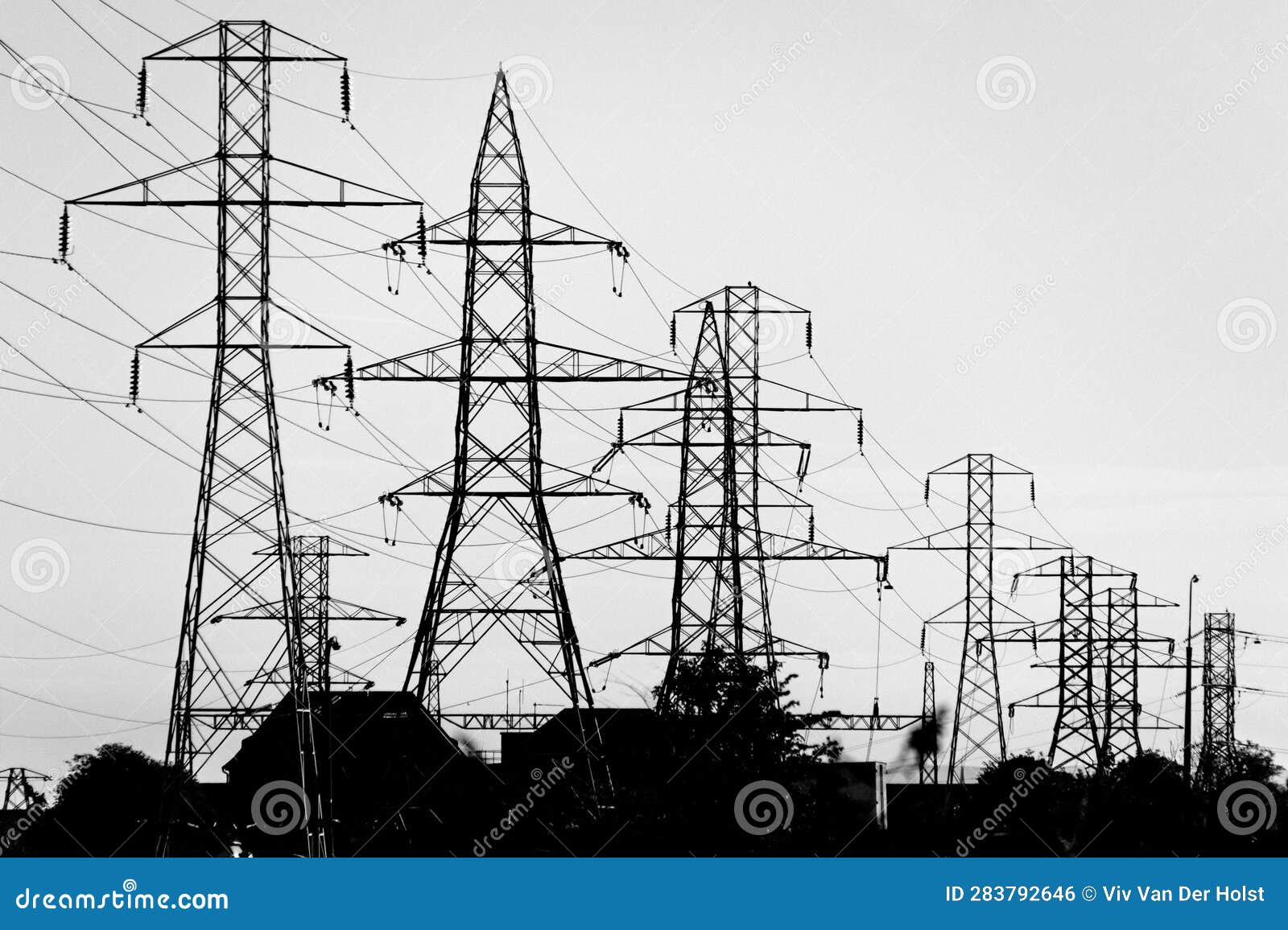 Electricity Power Lines in Black& White Stock Photo - Image of look ...