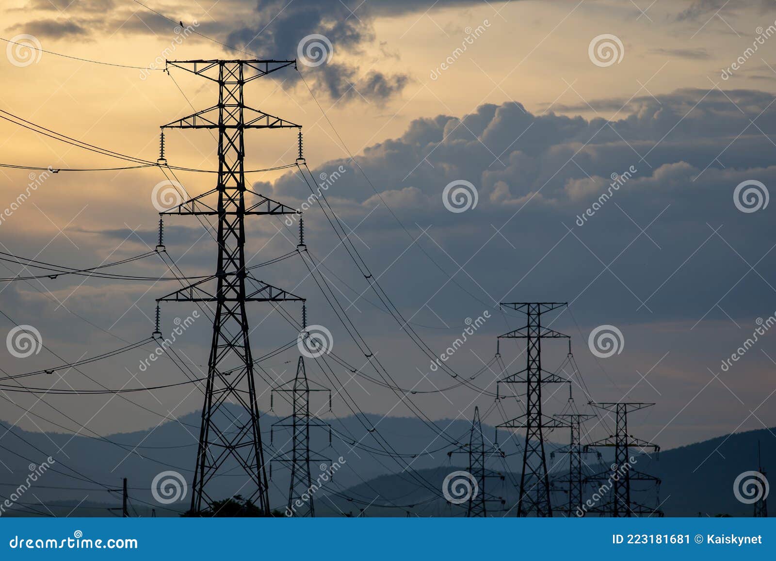 Electricity Power Lines at Sunset Stock Image - Image of generator ...