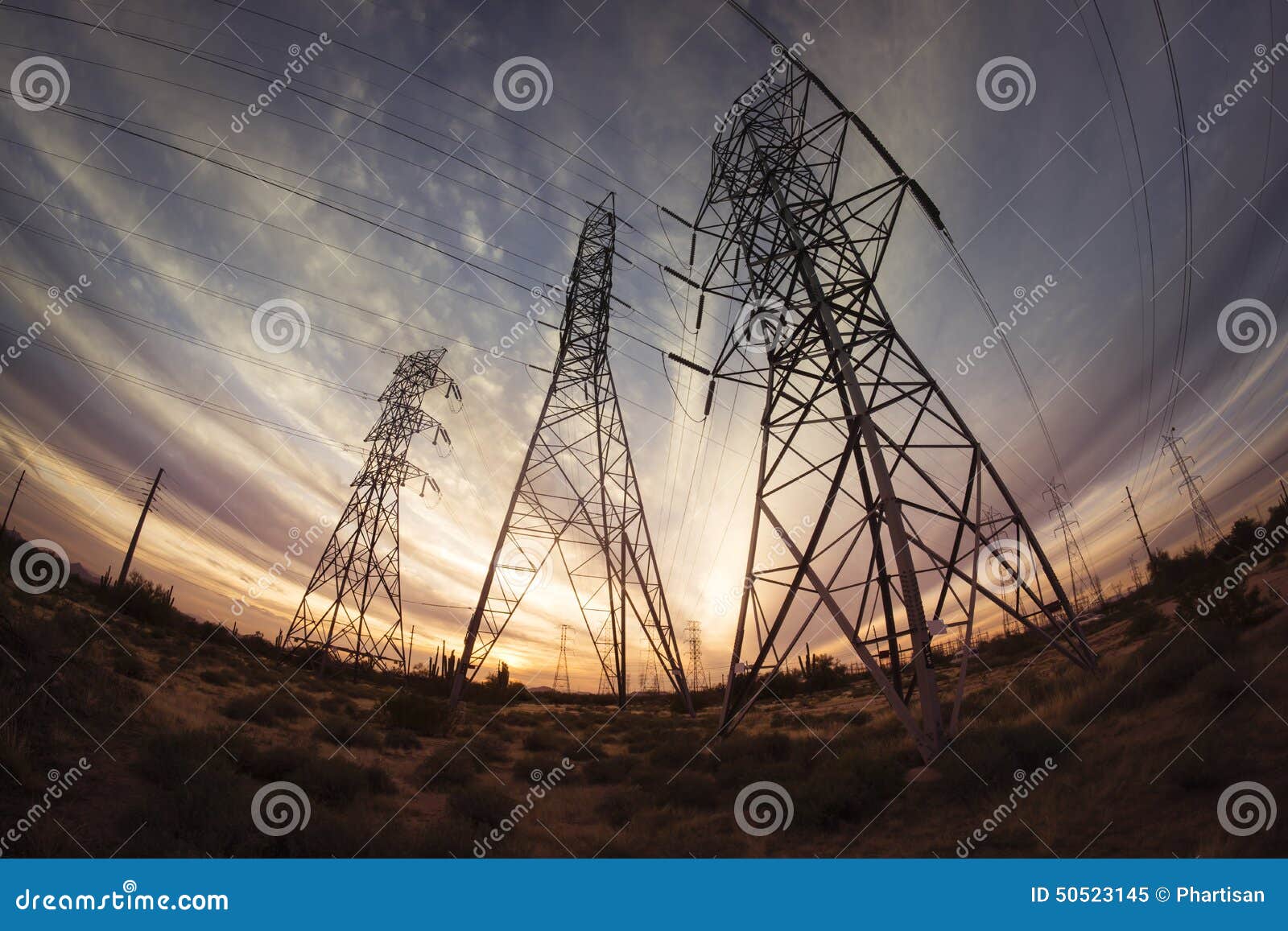 Electricity Power Pylons at Sunset Stock Image - Image of generation ...