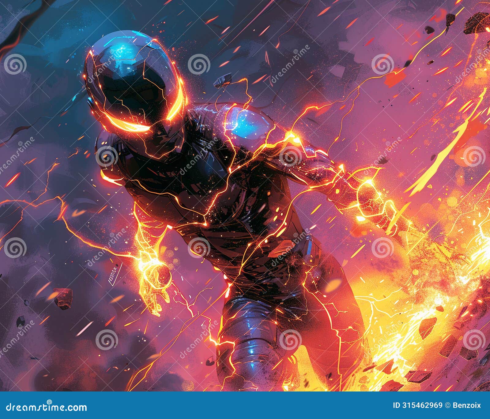 Electricity-powered Superhero, Illustrated with Dynamic Effects and ...