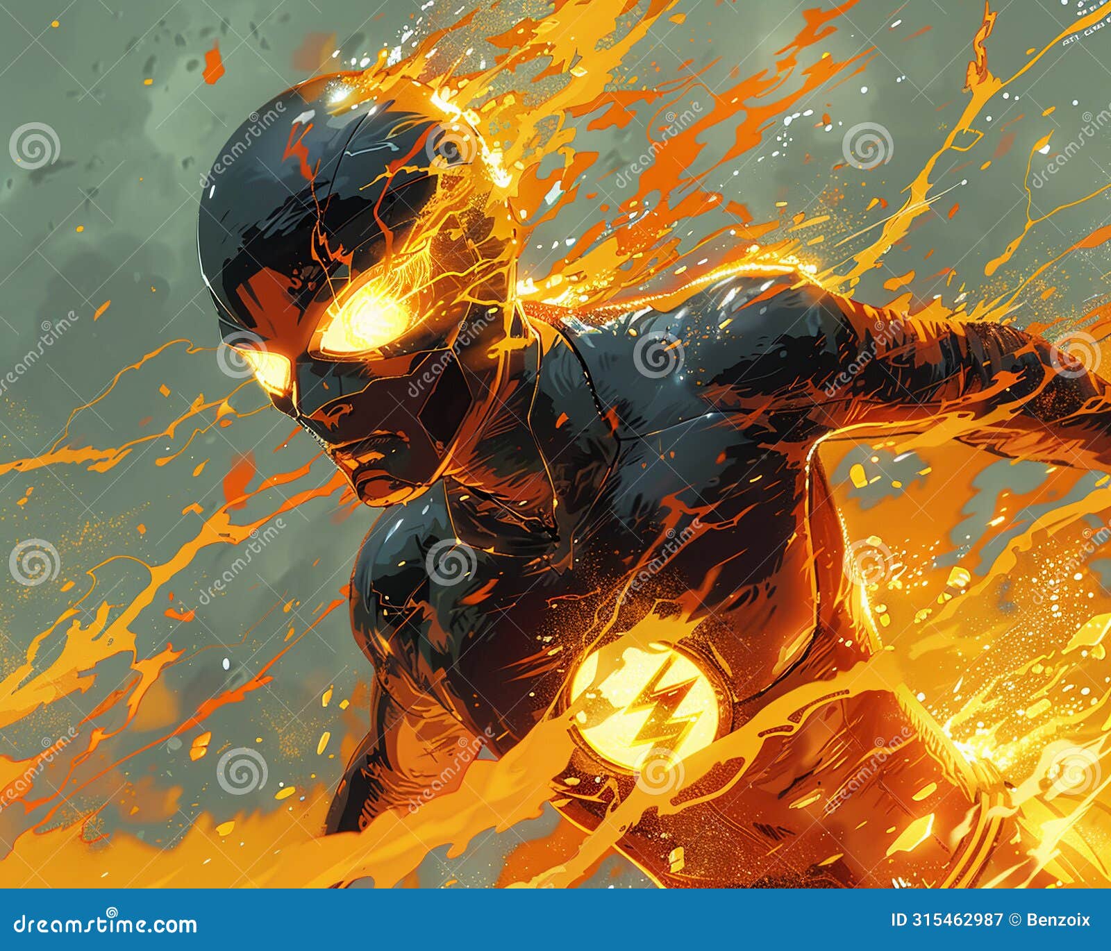 Electricity-powered Superhero, Illustrated with Dynamic Effects and ...