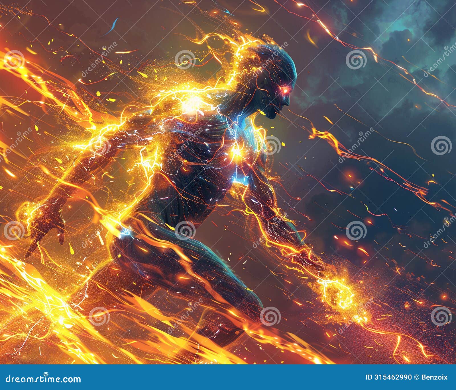 Electricity-powered Superhero, Illustrated with Dynamic Effects and ...