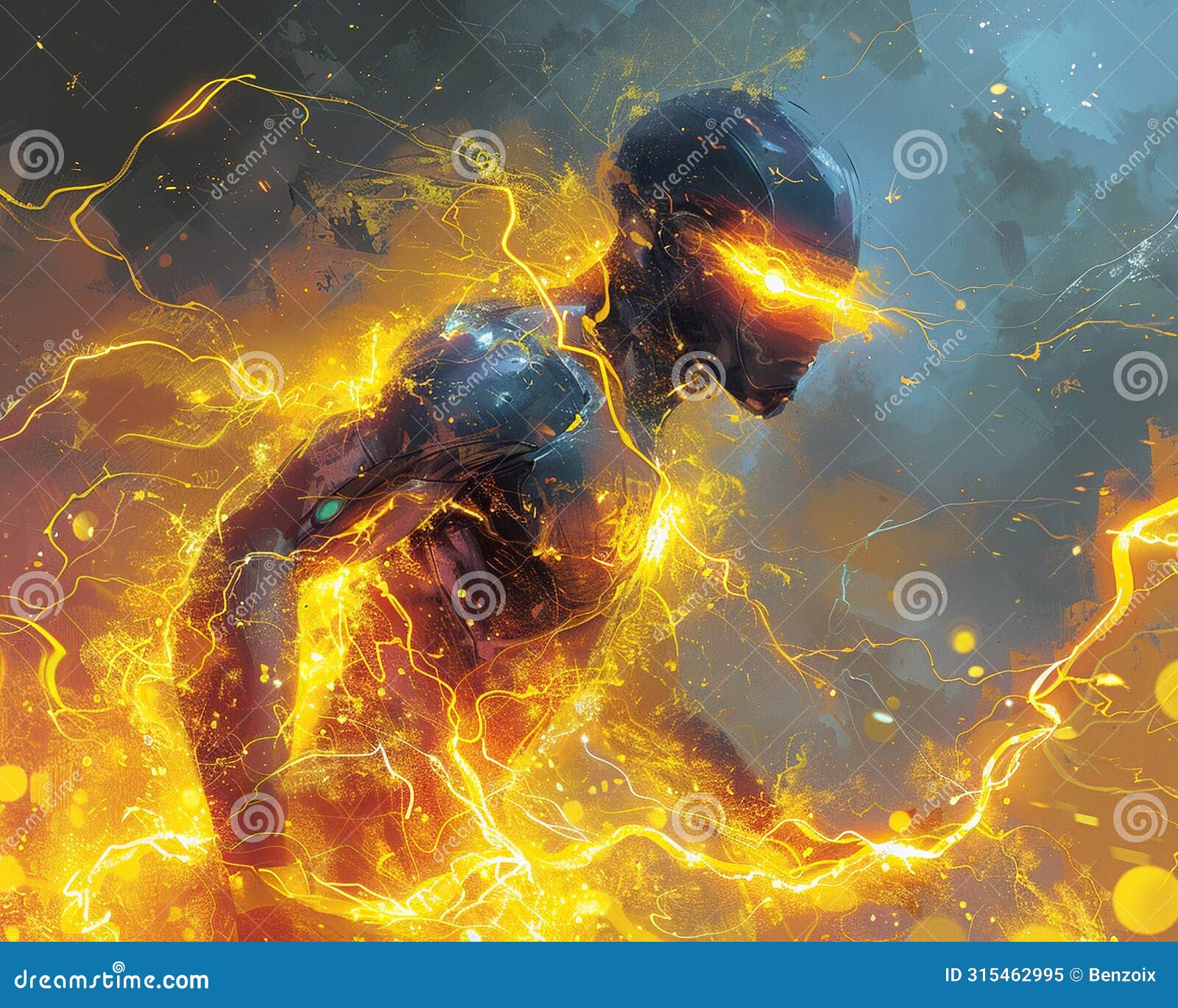 Electricity-powered Superhero, Illustrated with Dynamic Effects and ...