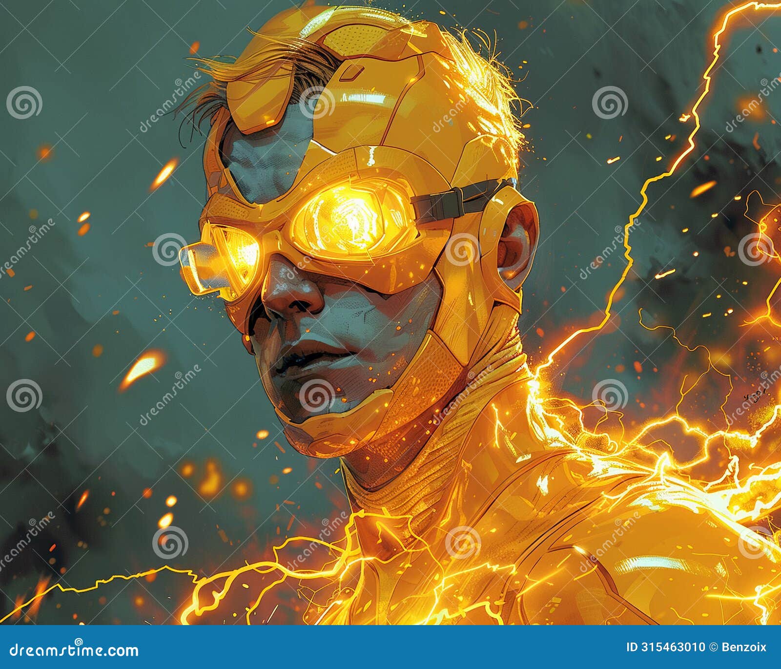 Electricity-powered Superhero, Illustrated with Dynamic Effects and ...