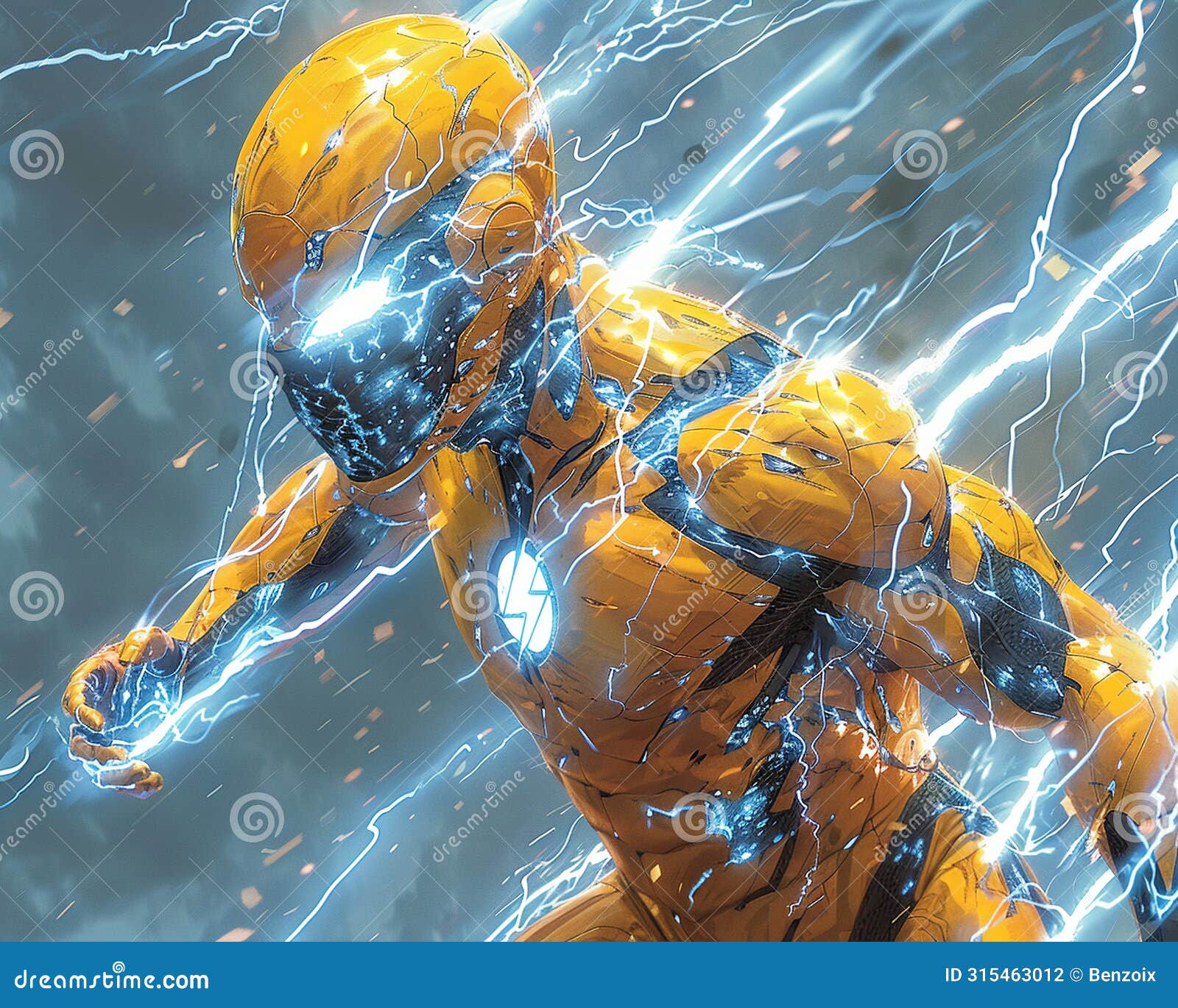 Electricity-powered Superhero, Illustrated with Dynamic Effects and ...