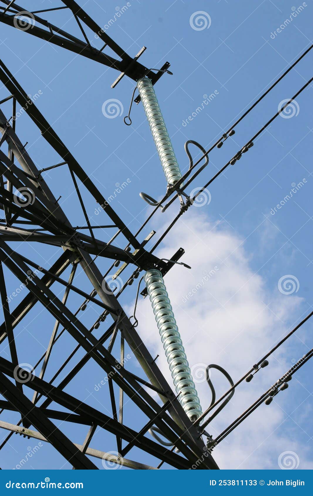 Electricity Pylon and Cables in Close Up Stock Image - Image of voltage ...
