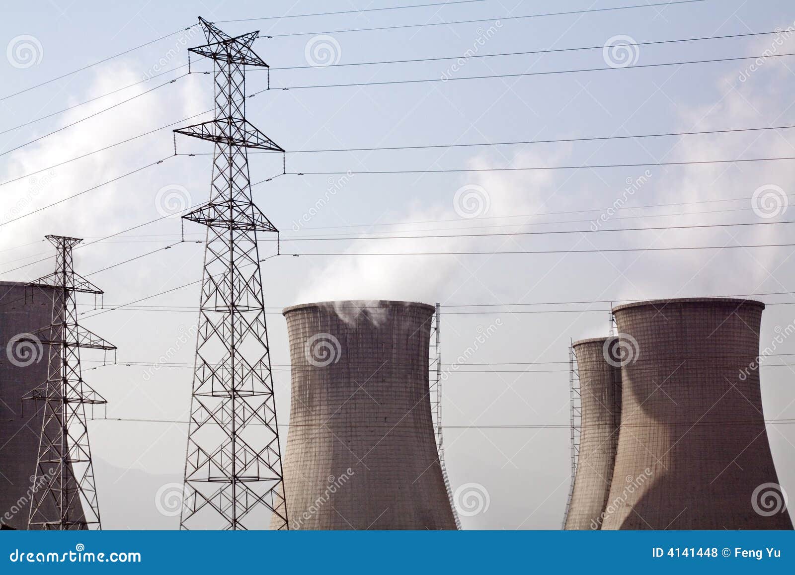 Electricity Pylon and Cooling Tower Stock Photo - Image of chimney ...