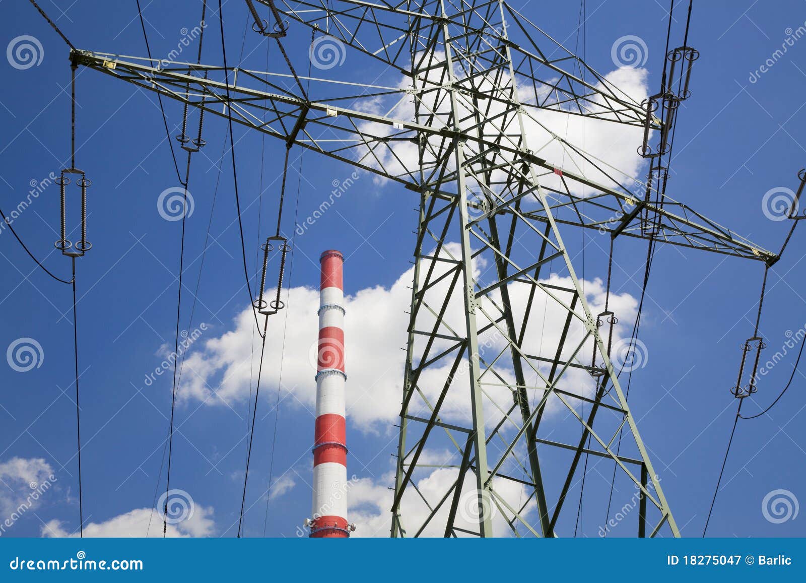 Electricity Pylon and Factory Pipe Stock Image - Image of industry ...