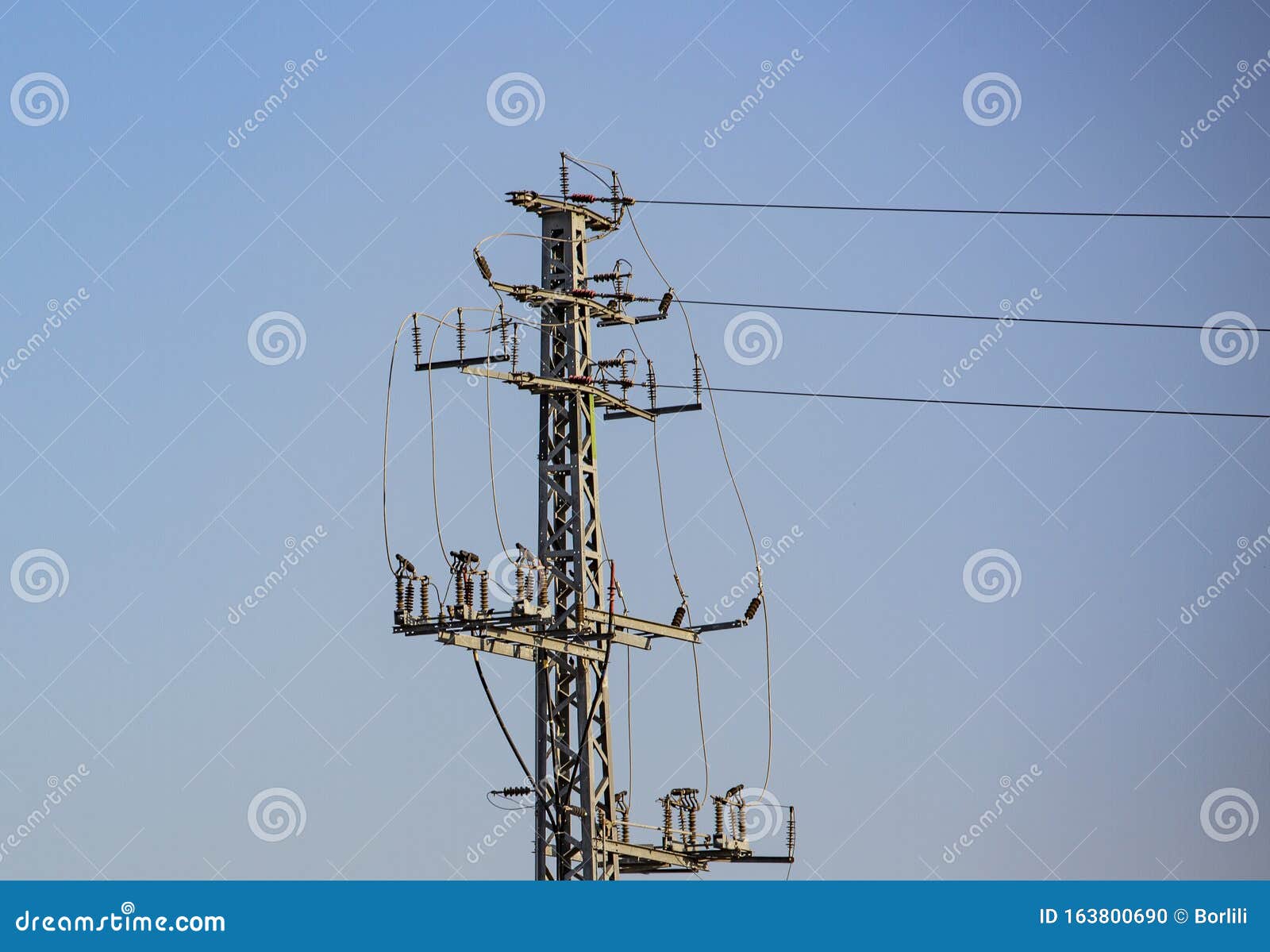 Electricity Pylon Grid Power Line Stock Photo - Image of pylon, cables ...