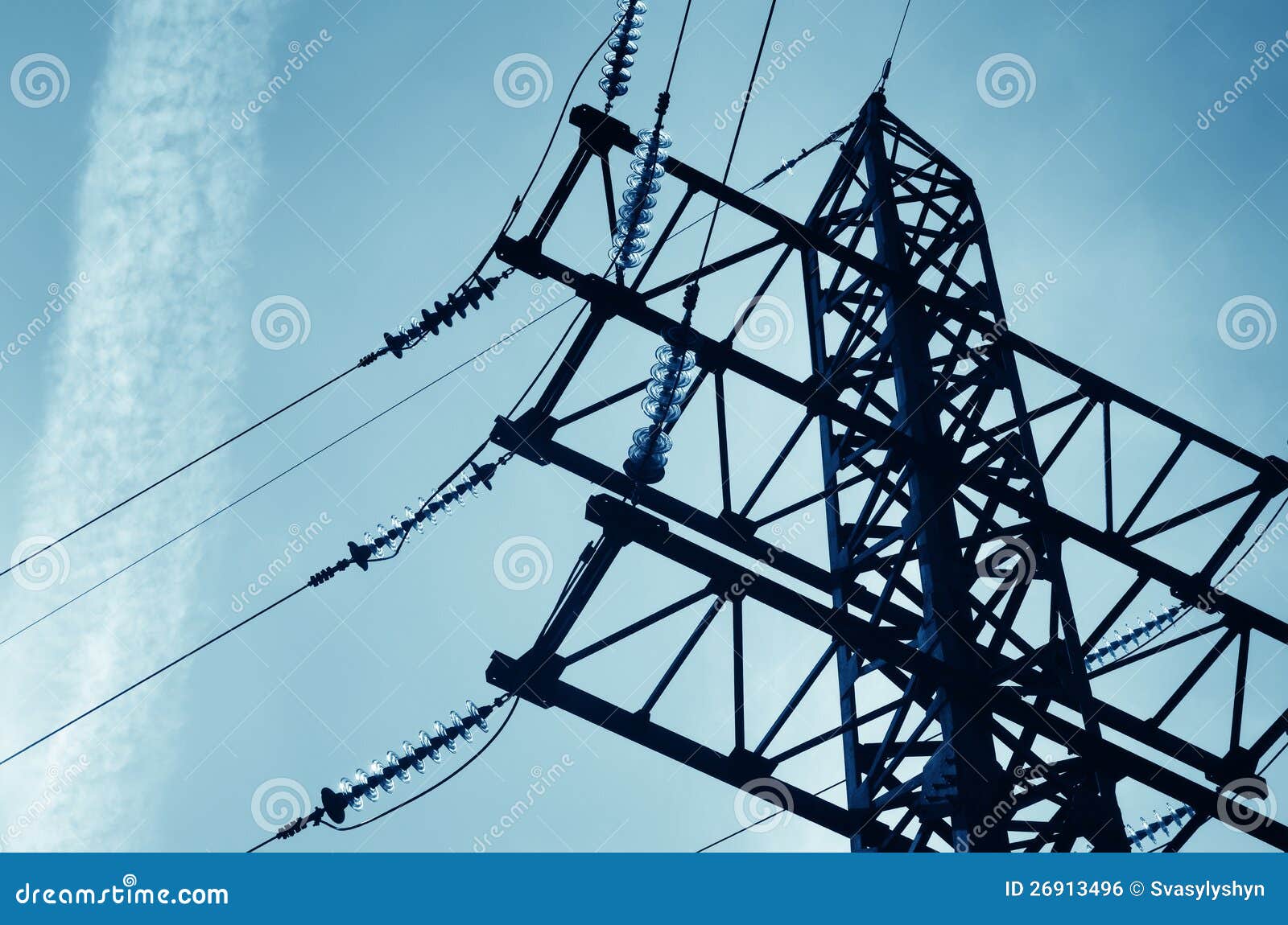 Electricity Pylon with Insulators and Power Lines Stock Photo - Image ...