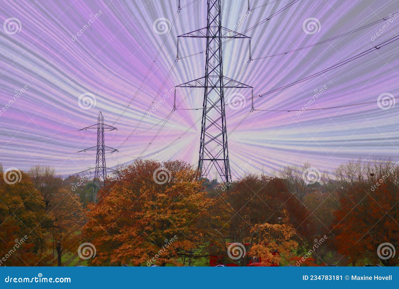 Electricity Pylon and Light Overlays Stock Image - Image of pylon ...