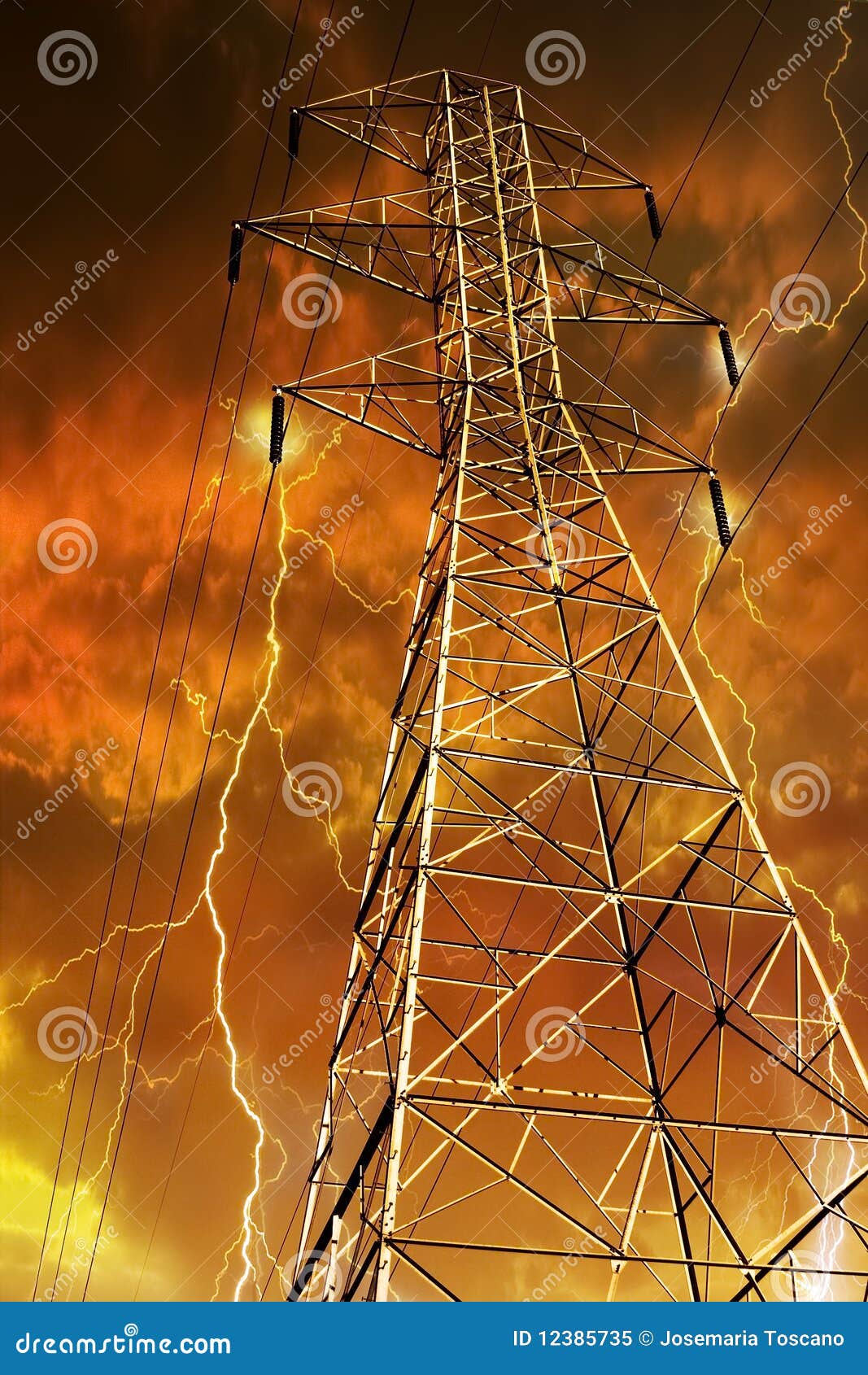 Electricity Pylon With Lightning In Background. Stock Photo ...