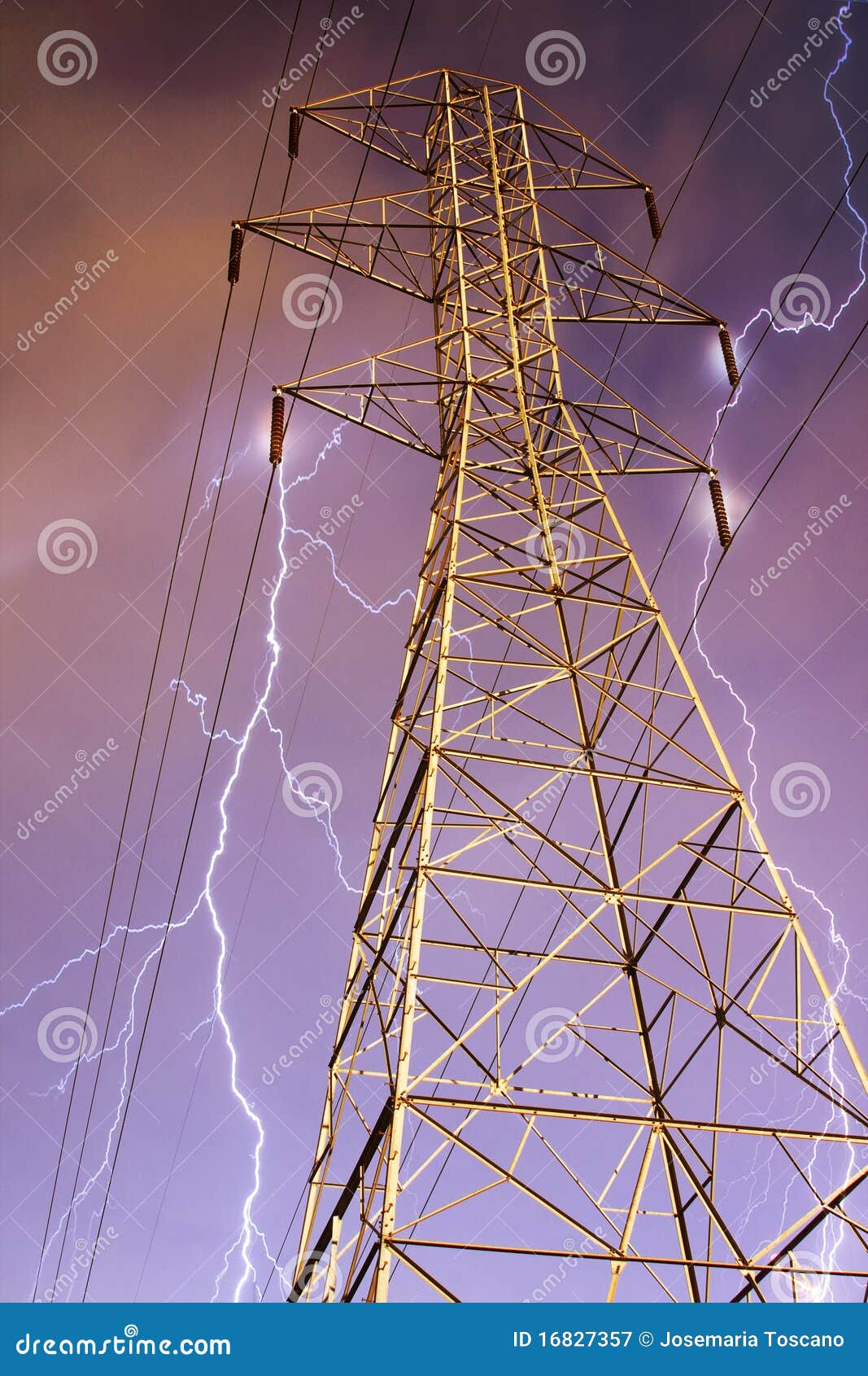 Electricity Pylon with Lightning in Background. Stock Image - Image of ...