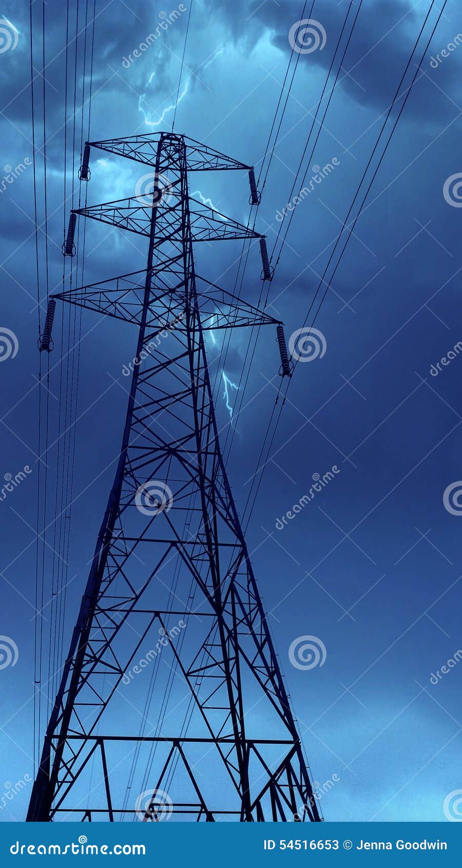 Electricity Pylon with Lightning Stock Image - Image of background ...