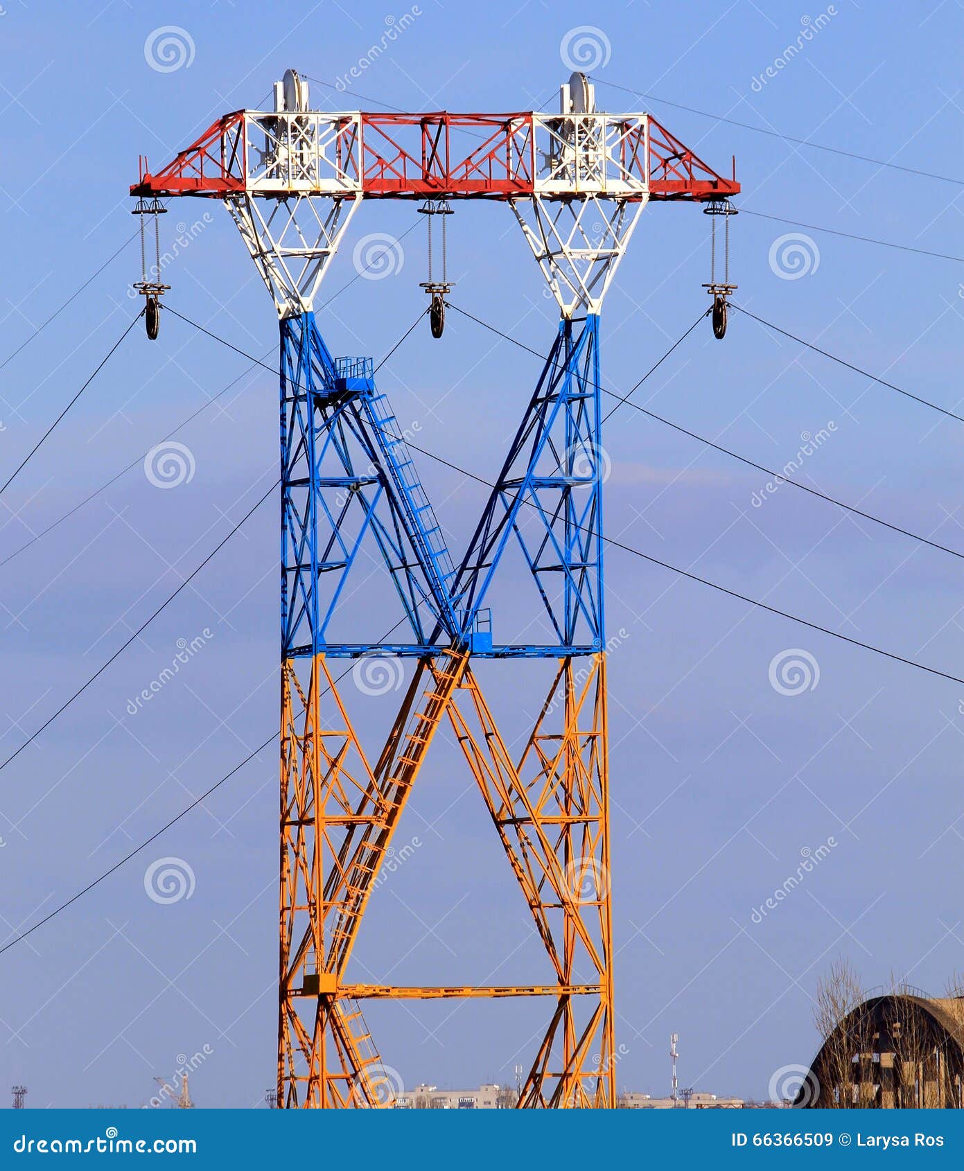 Pylon Power Electricity Tower Crossing River Water On Pier Royalty-Free ...