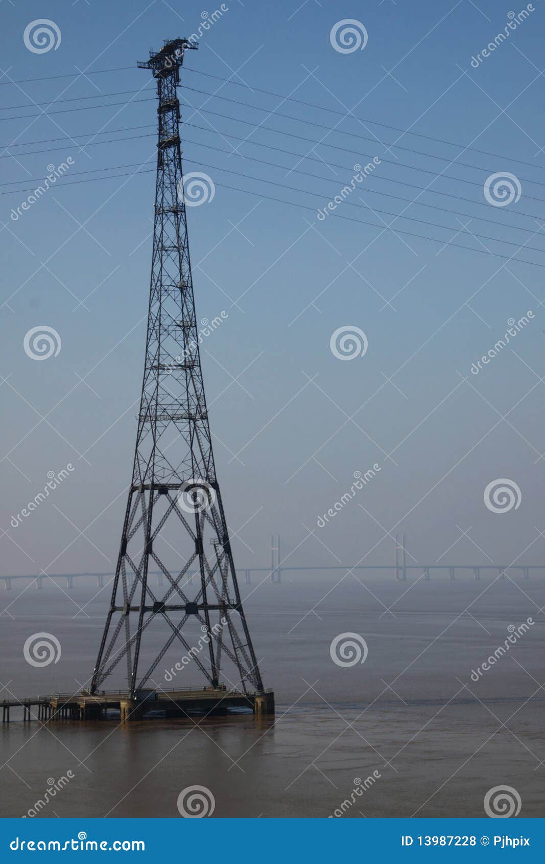 Electricity Pylon and Severn Bridge Stock Photo - Image of passage ...
